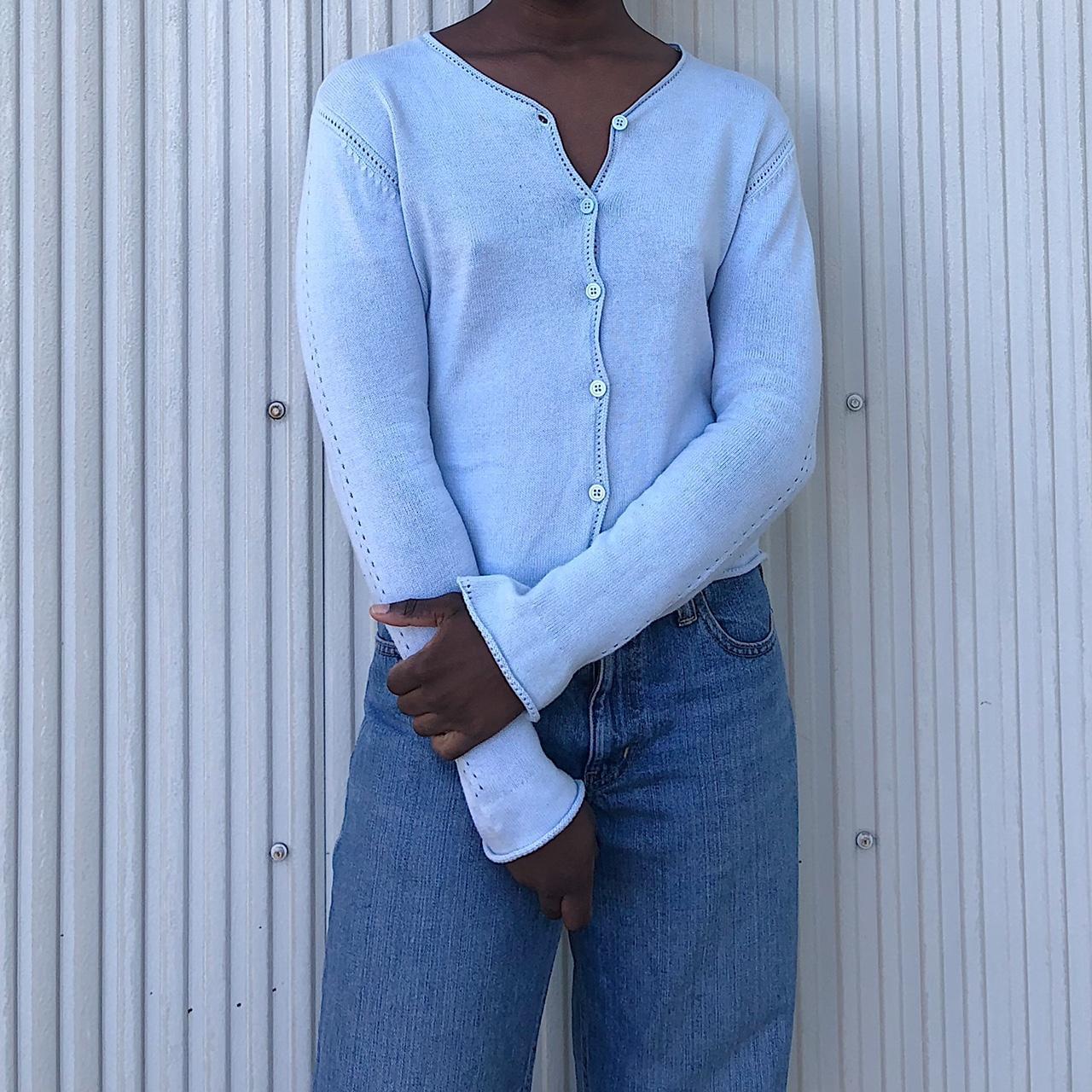 vintage baby blue button up cardigan the softest,... - Depop