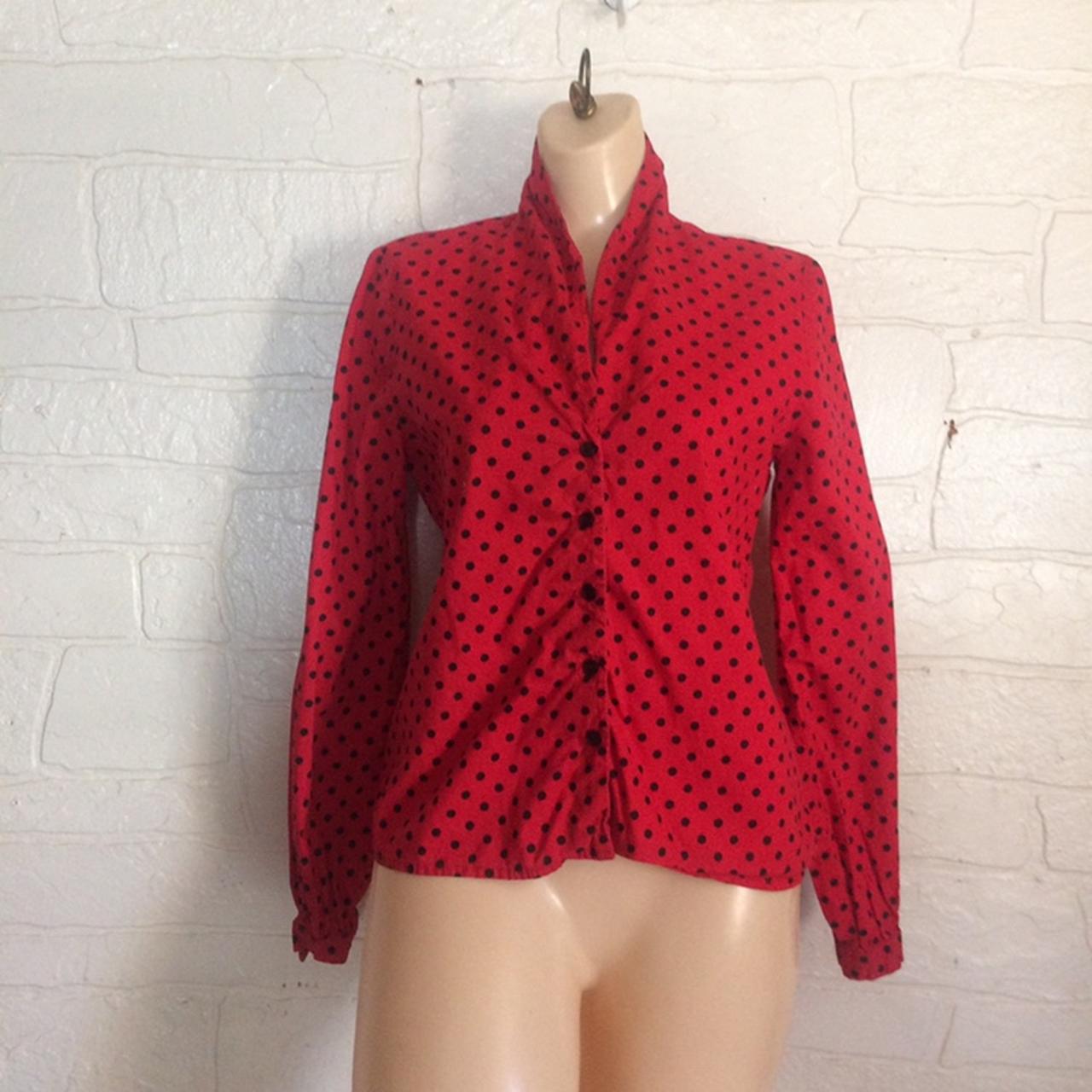 Vintage 80s Red and Black Polka Dot Blouse ️ $1 US... | Depop