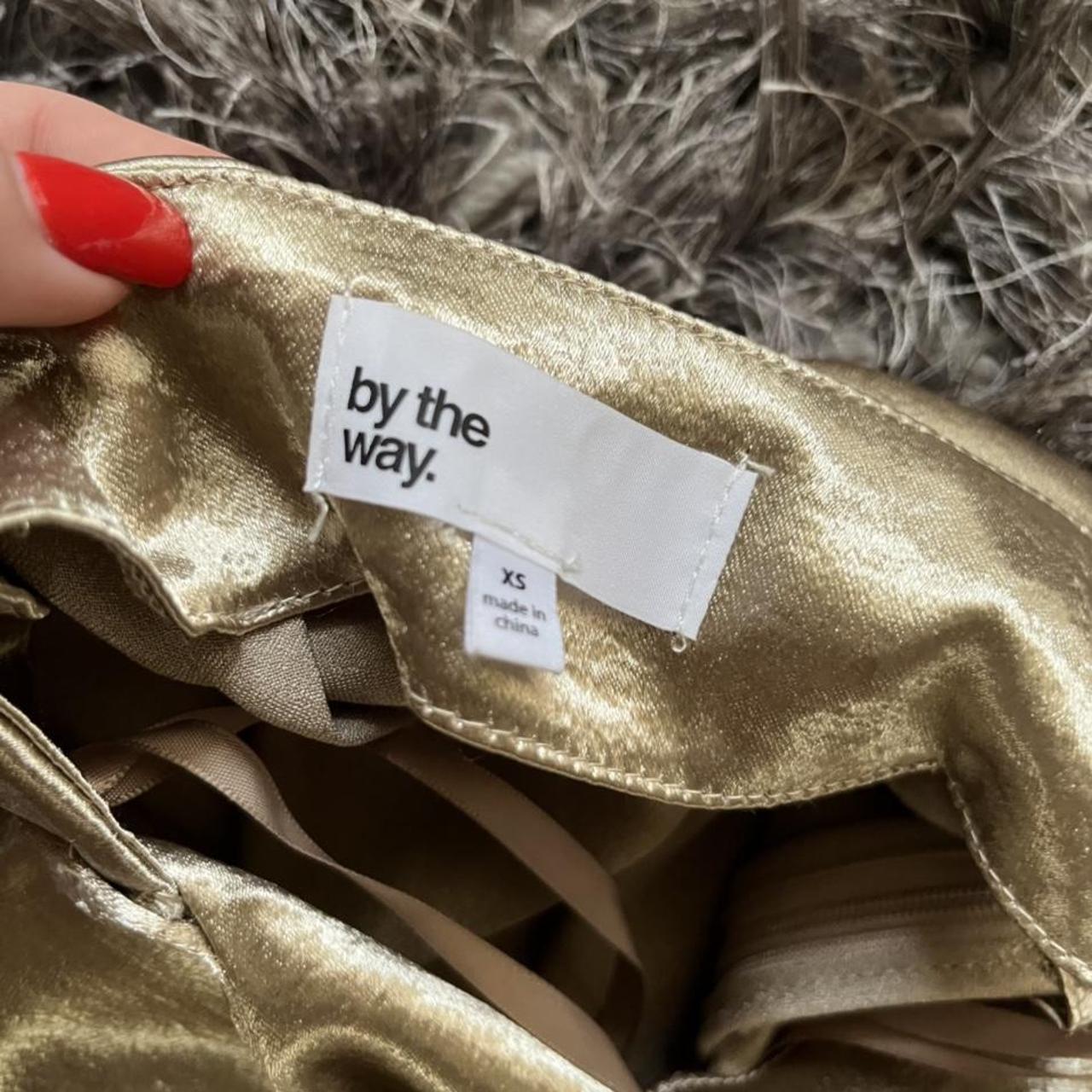 Gold satin mini body on dress with lace up back!... - Depop