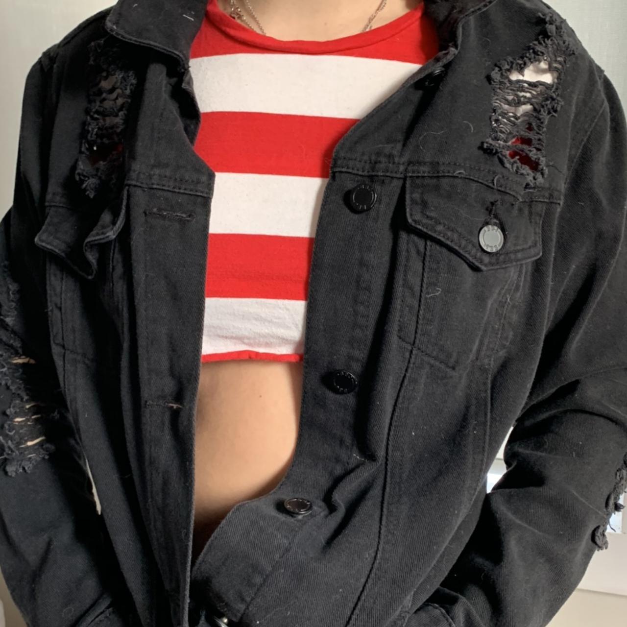 black ripped oversized jean jacket. the jacket is... - Depop