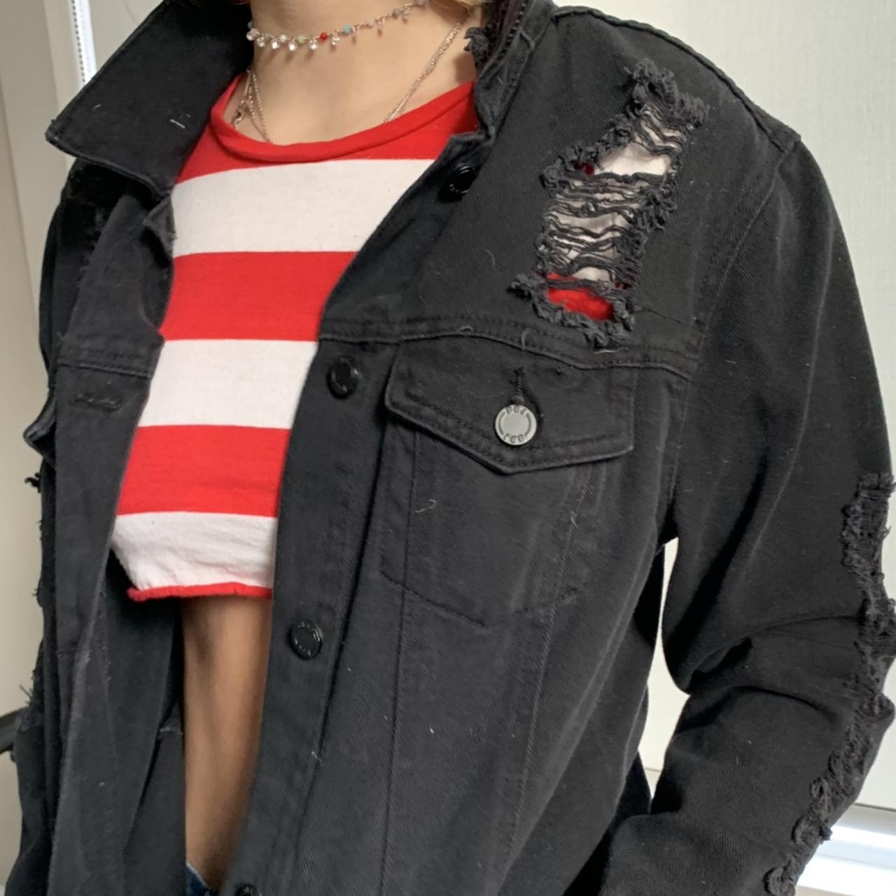 black ripped oversized jean jacket. the jacket is... - Depop