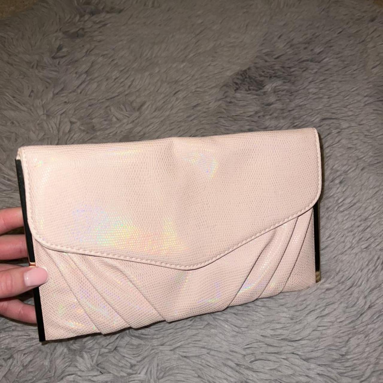 NEW LOOK shiny iridescent pink metallic clutch bag... - Depop