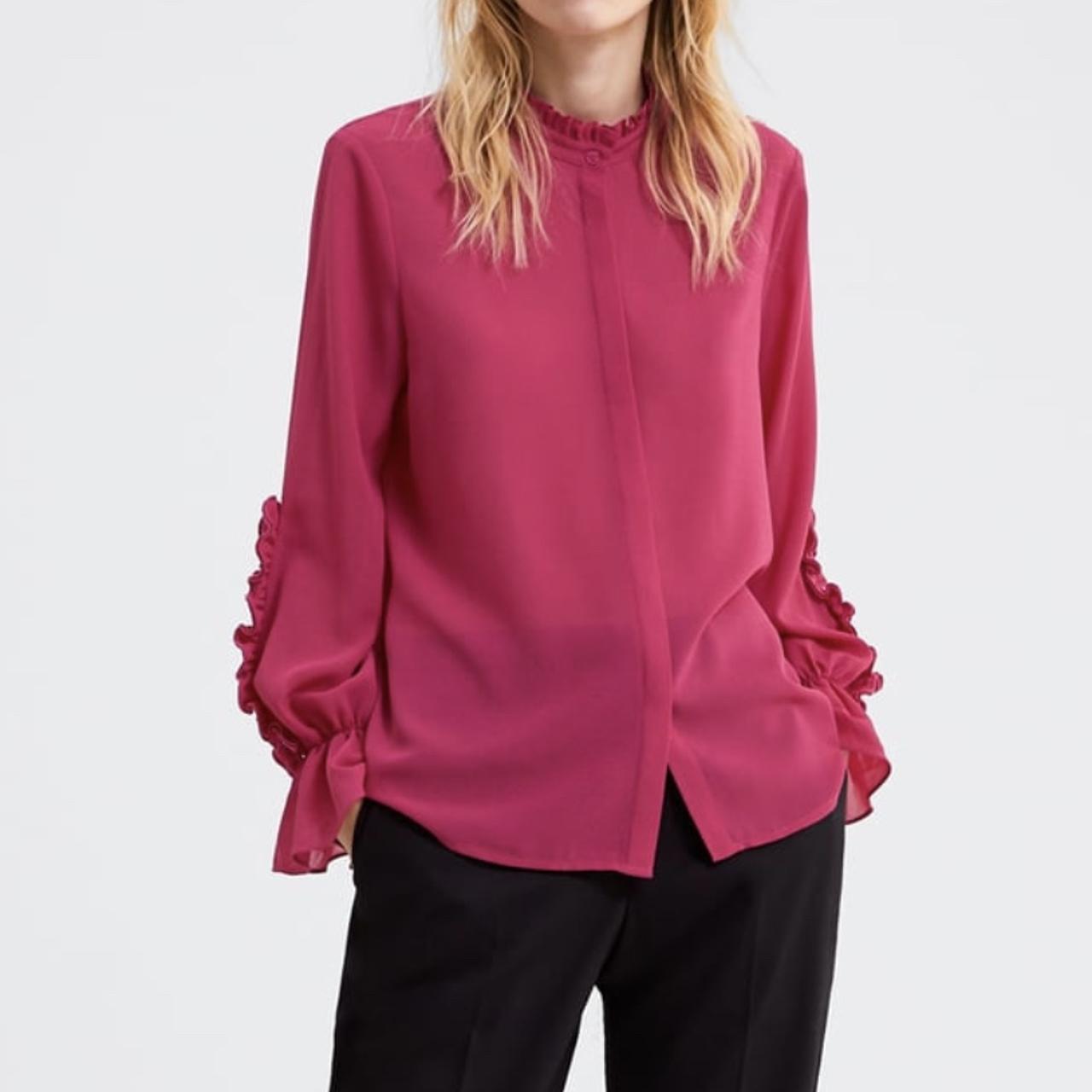 No swaps - Zara cerise pink blouse with frill on... - Depop