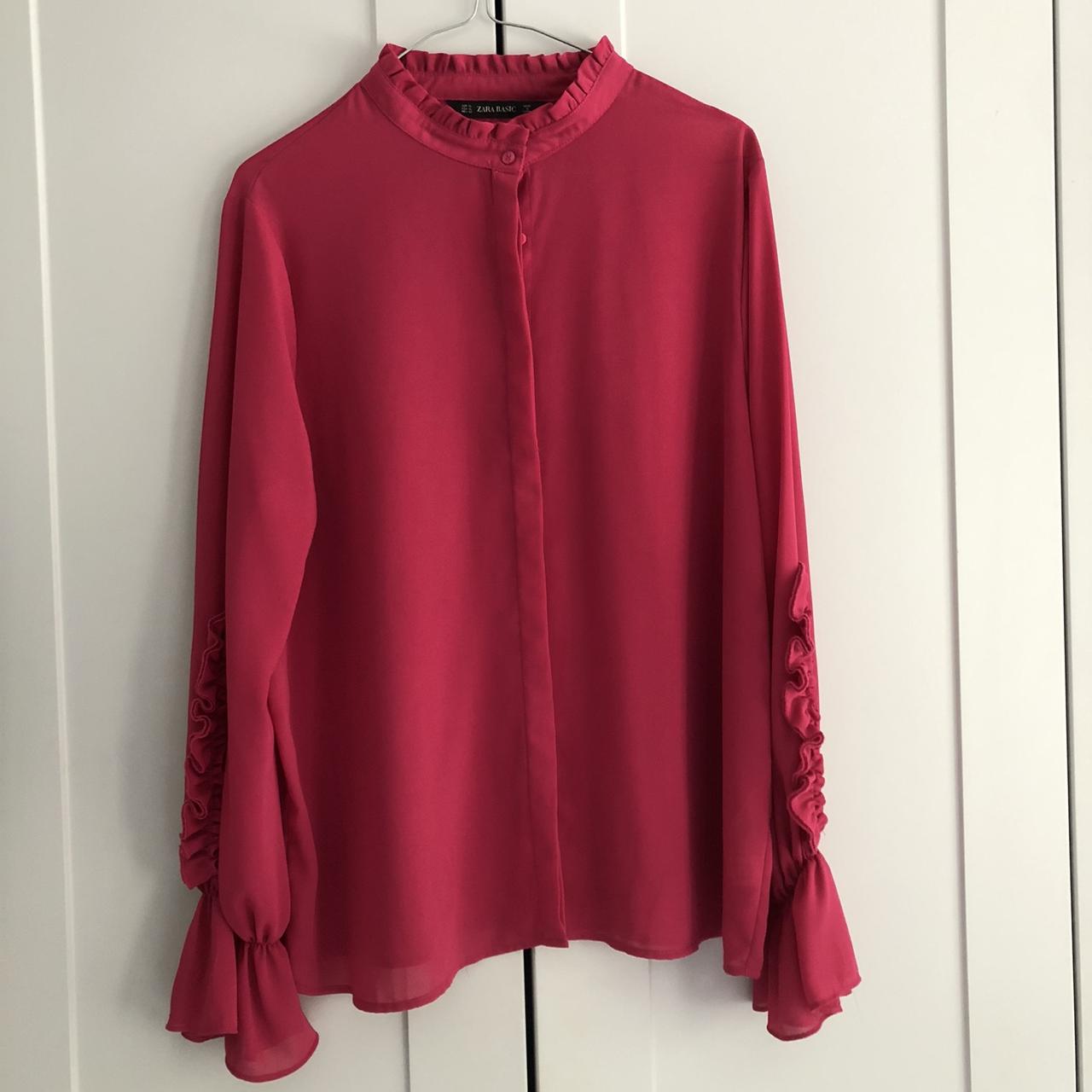 No swaps - Zara cerise pink blouse with frill on... - Depop
