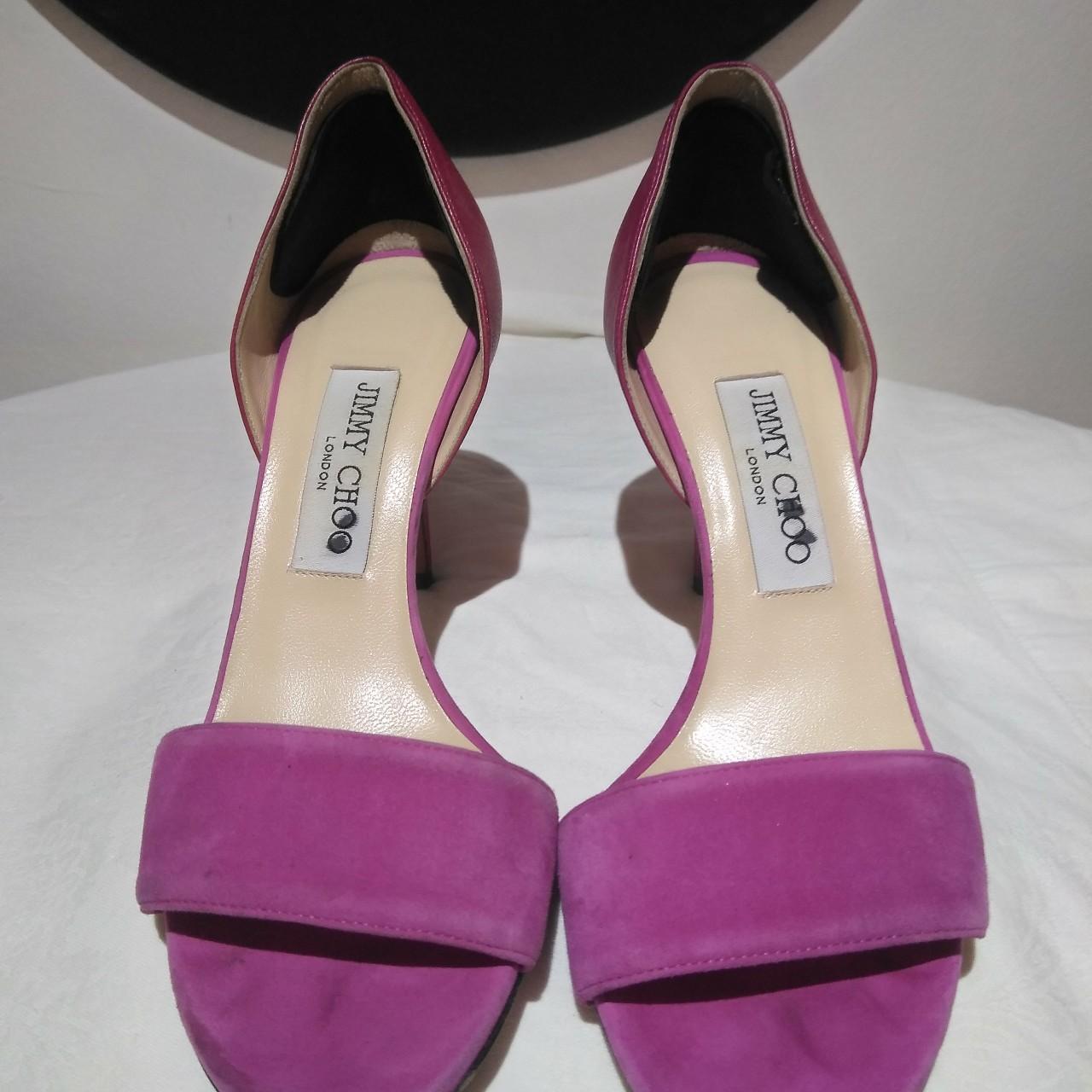 Jimmy Choo, pink suede open toe (used) - Depop