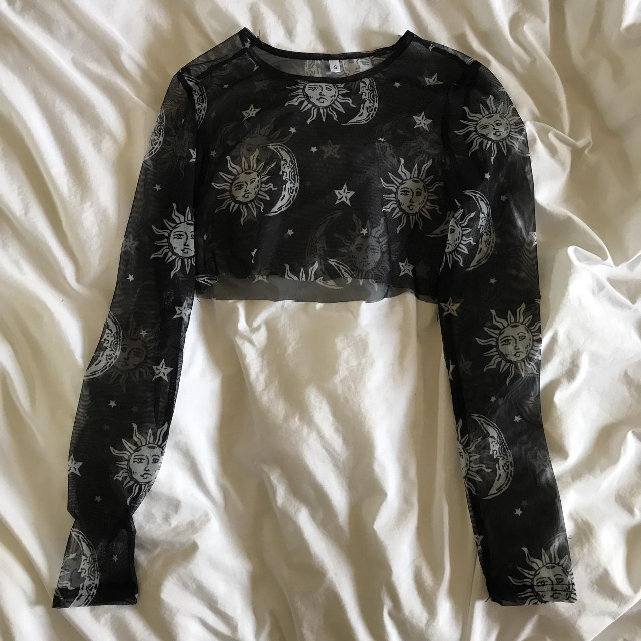 Sheer moon sun stars long sleeve. Self cut bottom... - Depop