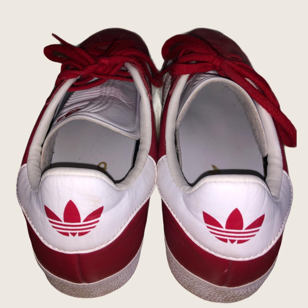 Cherry red leather adidas gazelles. Only worn a... - Depop