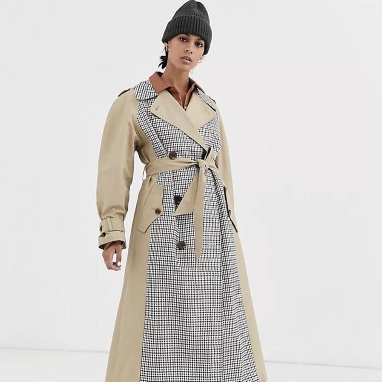ASOS DESIGN trench coat with check splicing Please... - Depop
