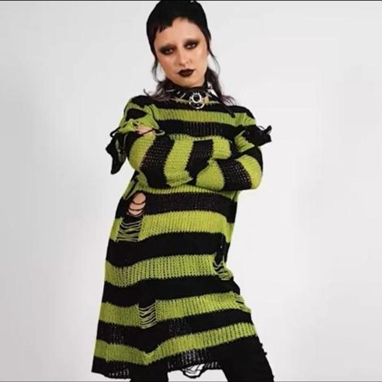 Killstar SLIMER DISTRESS KNIT SWEATER IN SLIME... - Depop