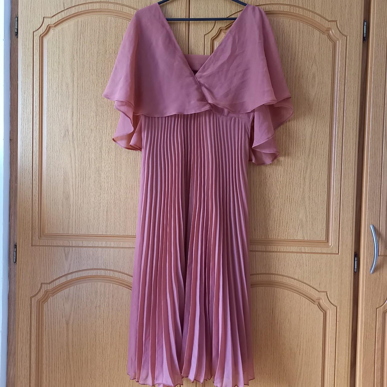 Asos rusty pink midi dress with pleat detail. Size... - Depop