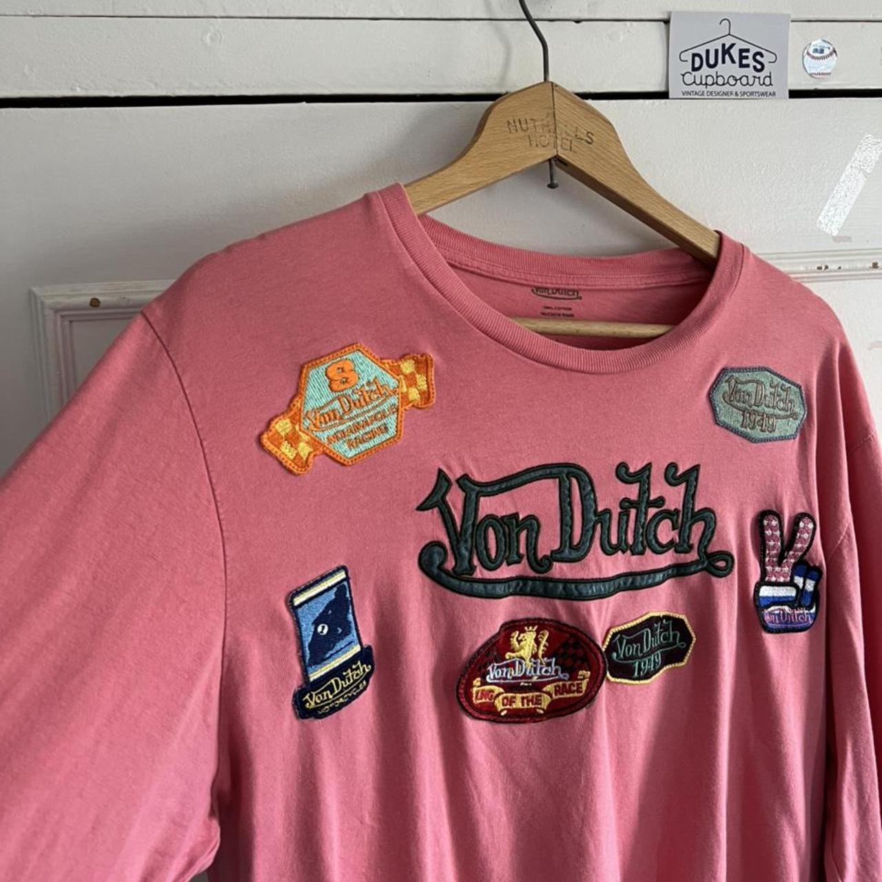 Pink with Patches Von Dutch long sleeve tee shirt.... - Depop