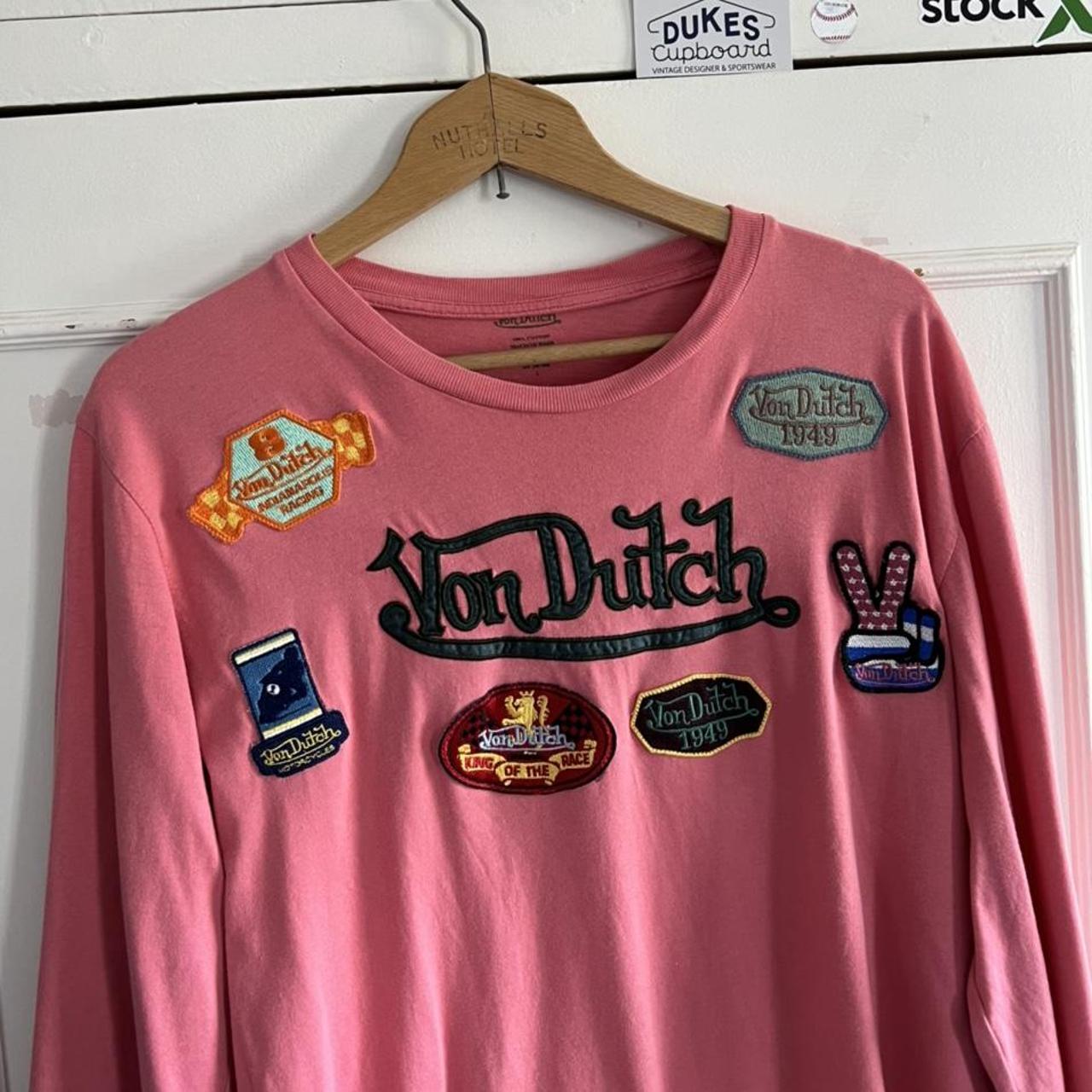 Pink with Patches Von Dutch long sleeve tee shirt.... - Depop