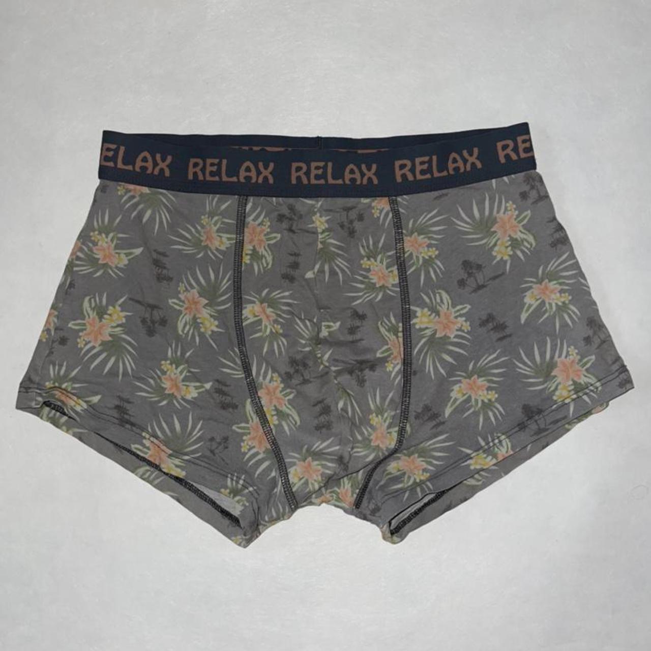 “Relax” Grey boxers with floral print UK Size S Well... - Depop