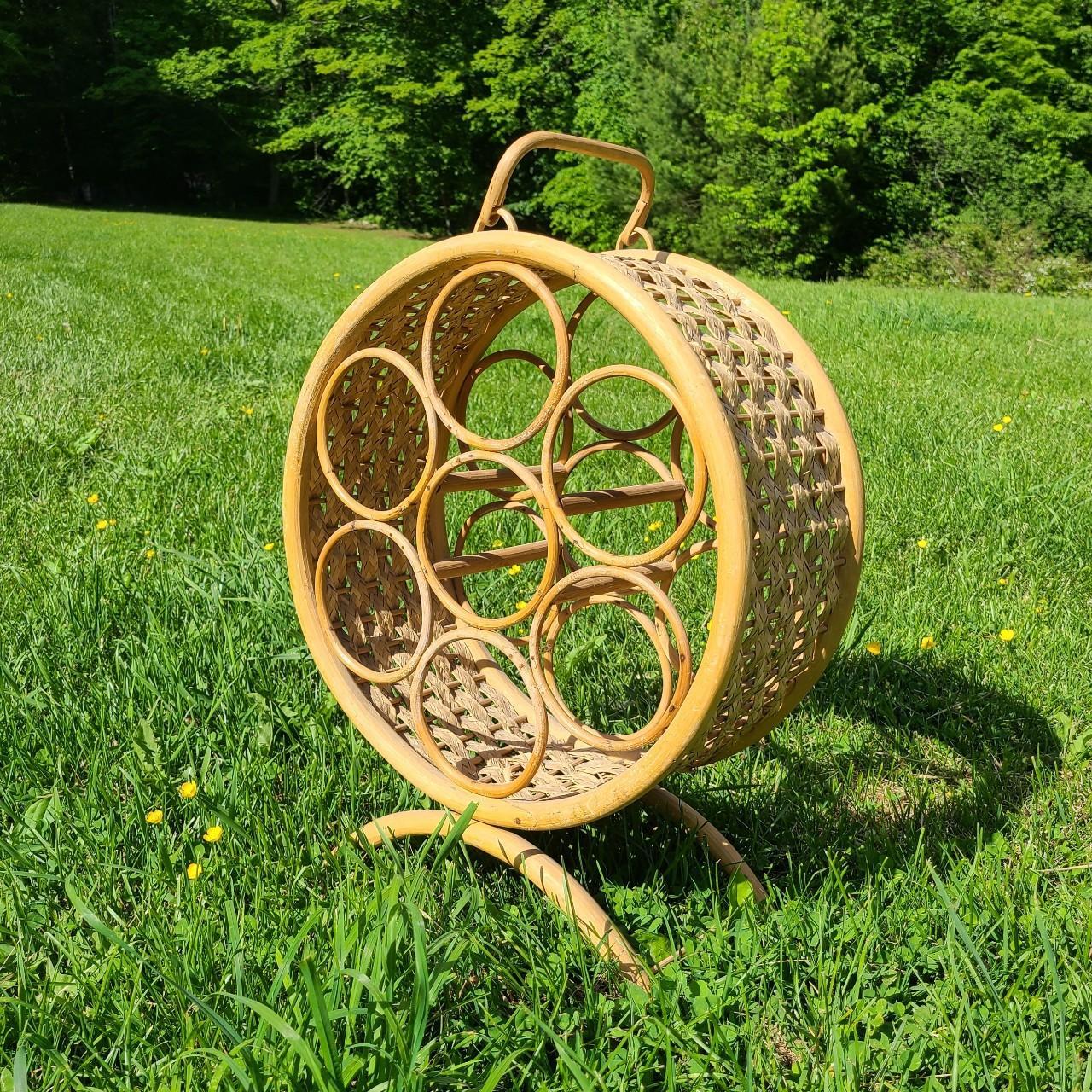 Vintage 1970s wicker wine rack. Round wicker shelf... | Depop