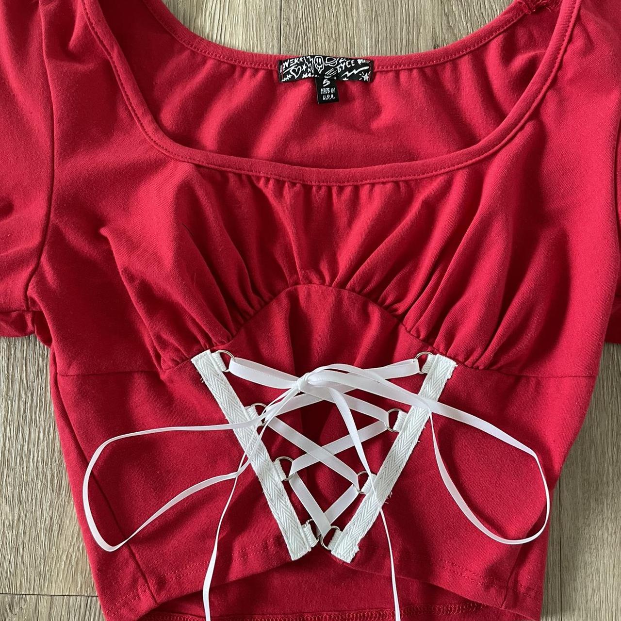Dolls Kill Red Corset Style Crop Top in size S. Fits... - Depop