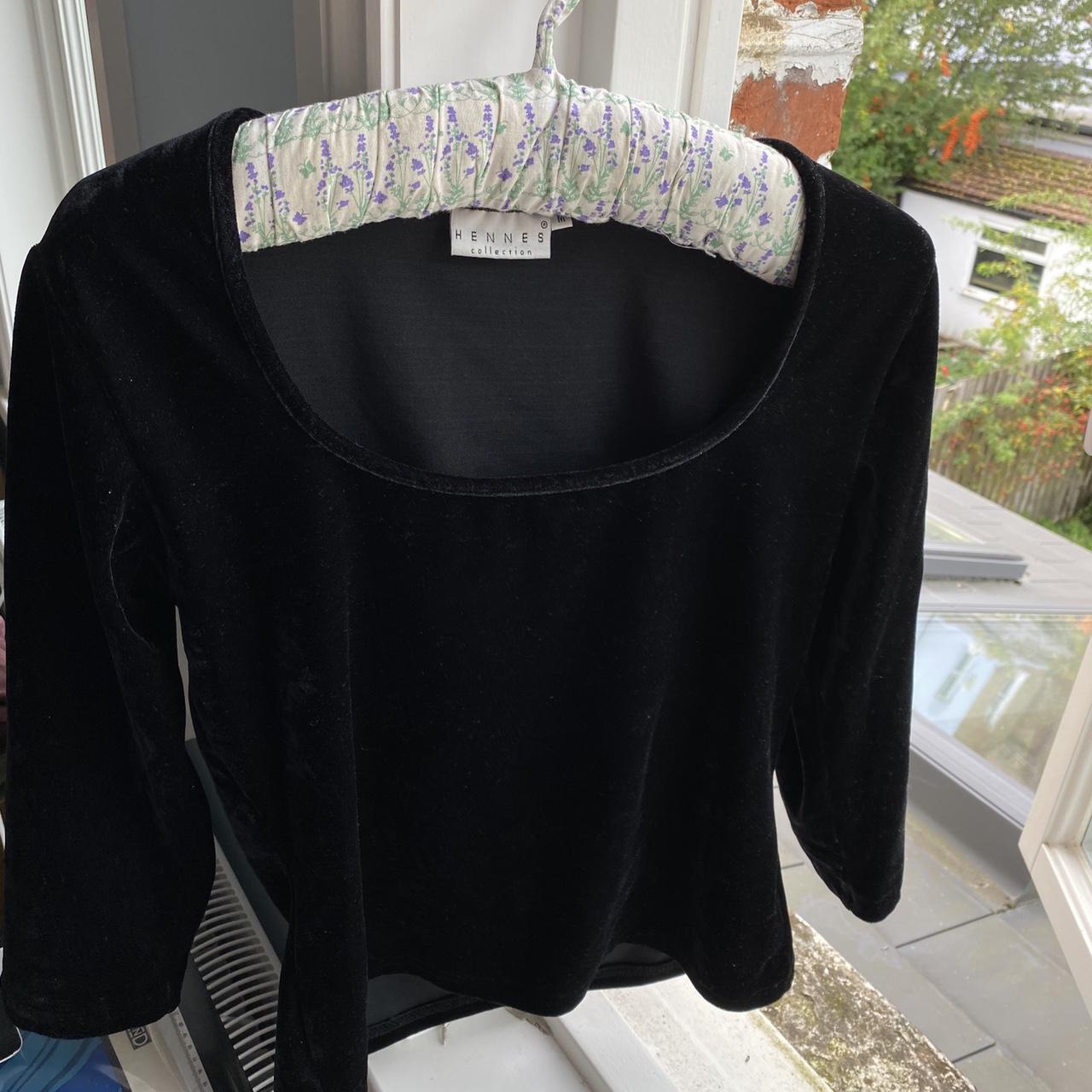 HENNES collection black velvet long sleeve top ~... - Depop