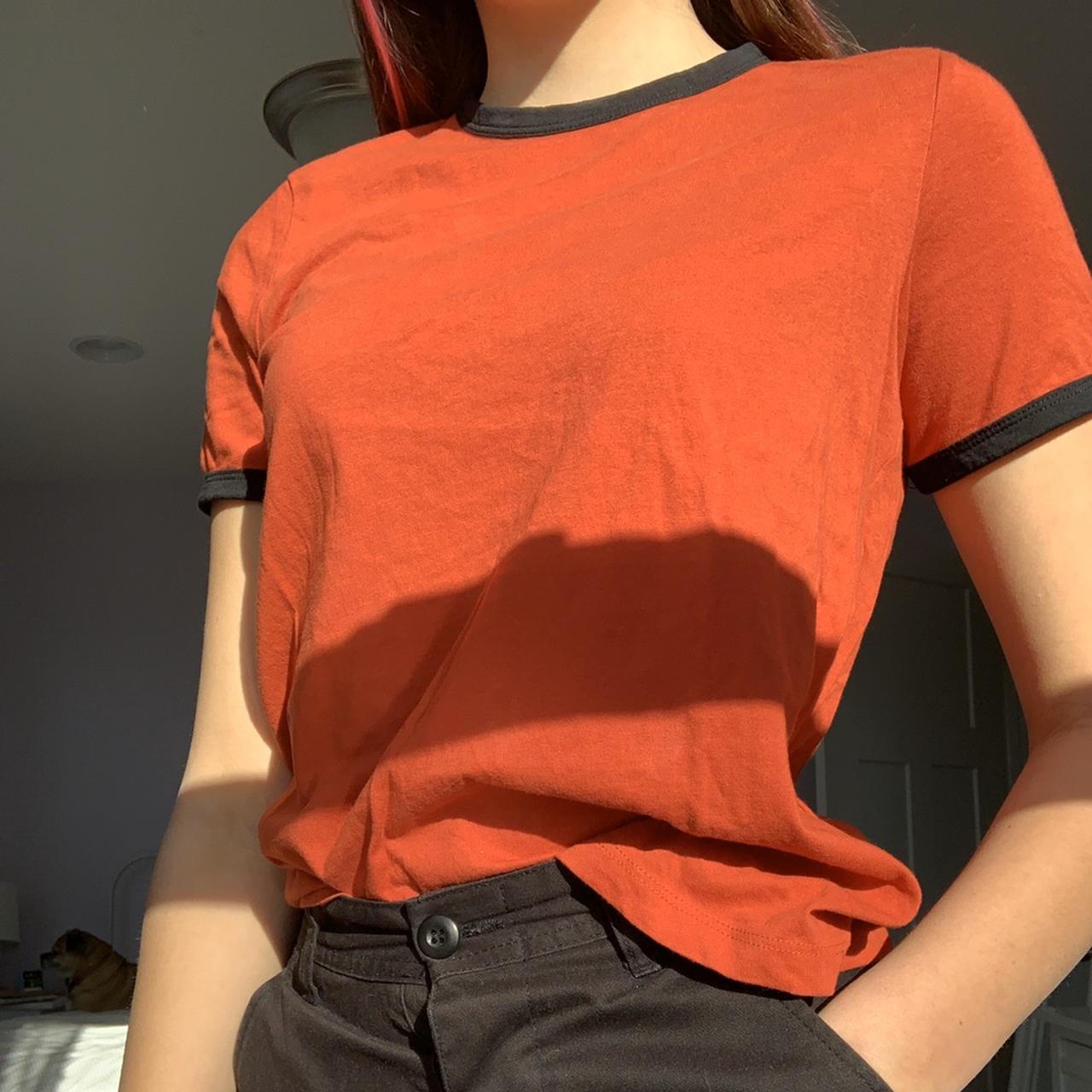 Orange/red & black ringer tee #ringertee #redshirt... - Depop