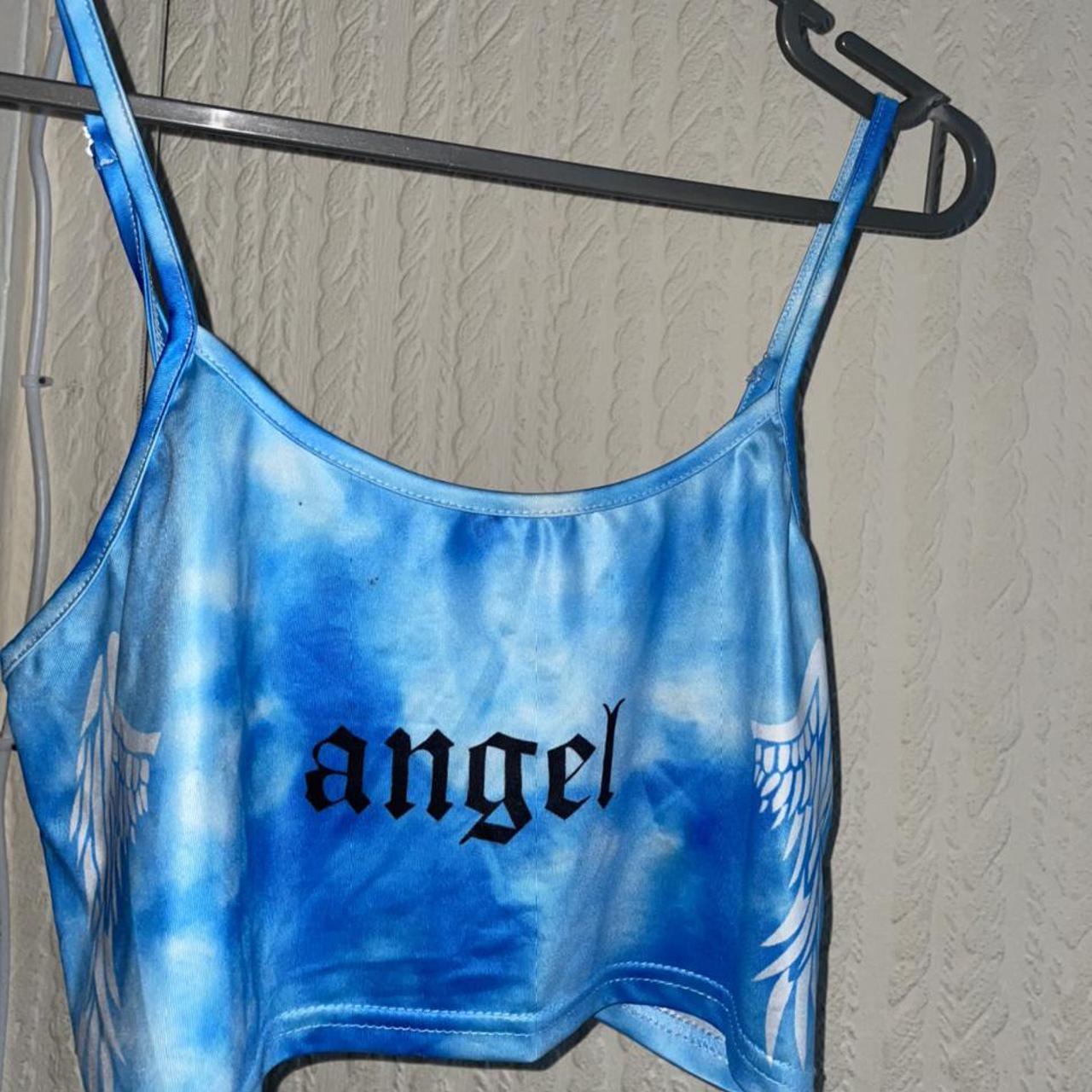 Angel crop top Stretchy material Thin straps Size... - Depop