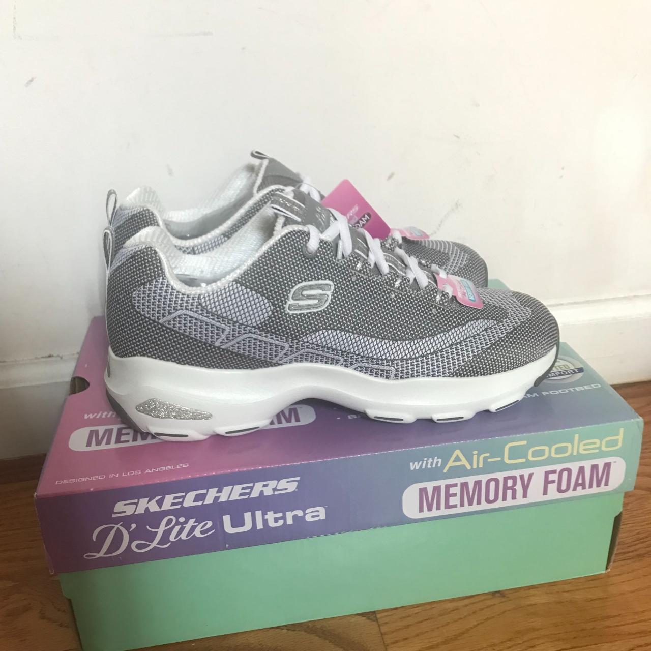 Skechers DLite Ultra Memory Foam Silver Grey Gray... | Depop