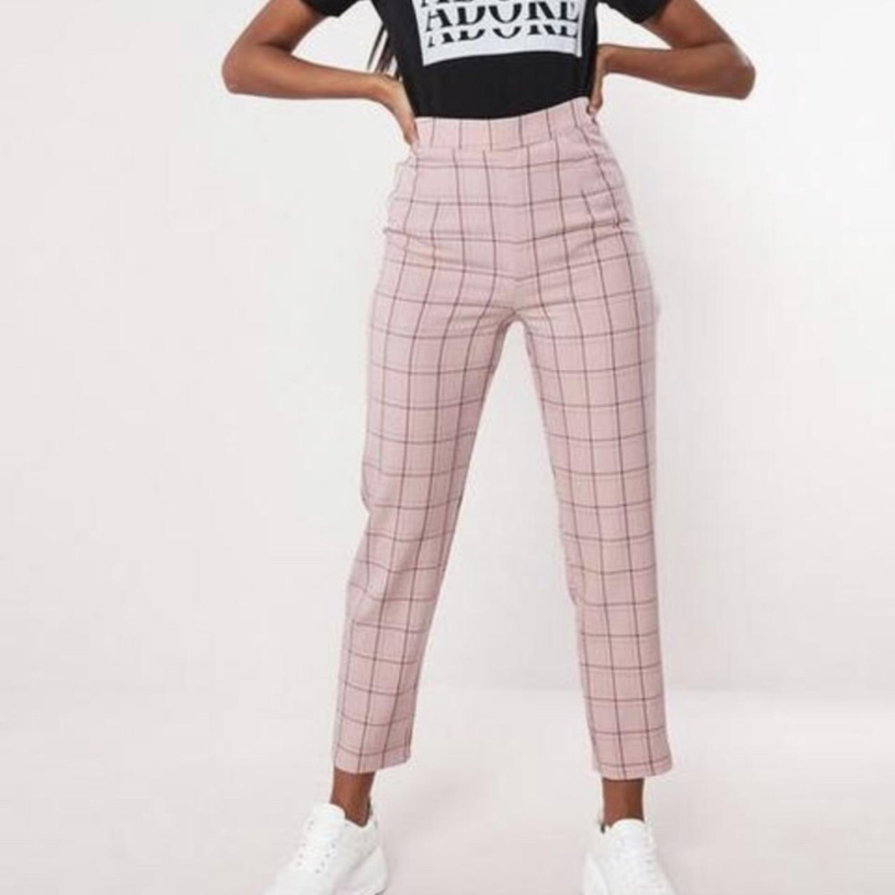Pink checked trousers - size 4!! True to size and in... - Depop