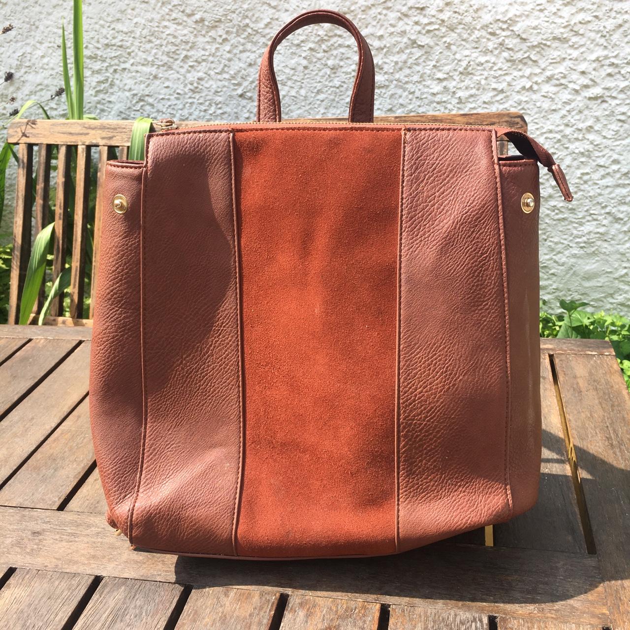Brown square rucksack. Suede and leather. Slight... - Depop