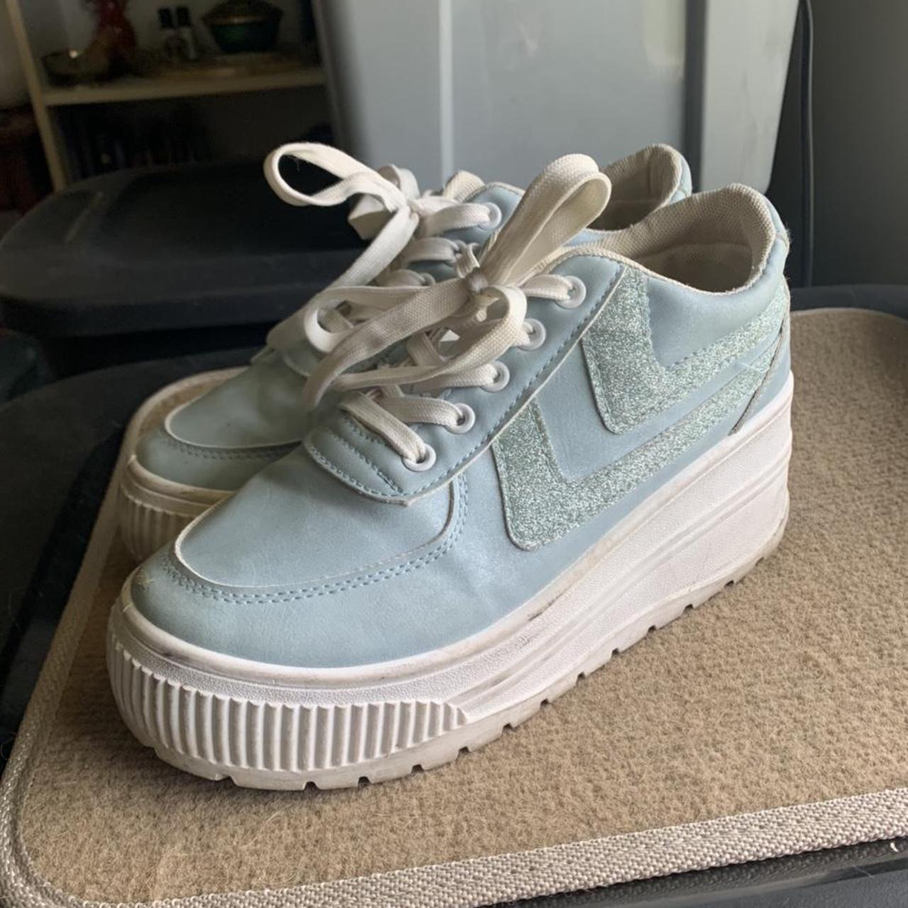 Light blue platform sneakers Blue glitter... - Depop