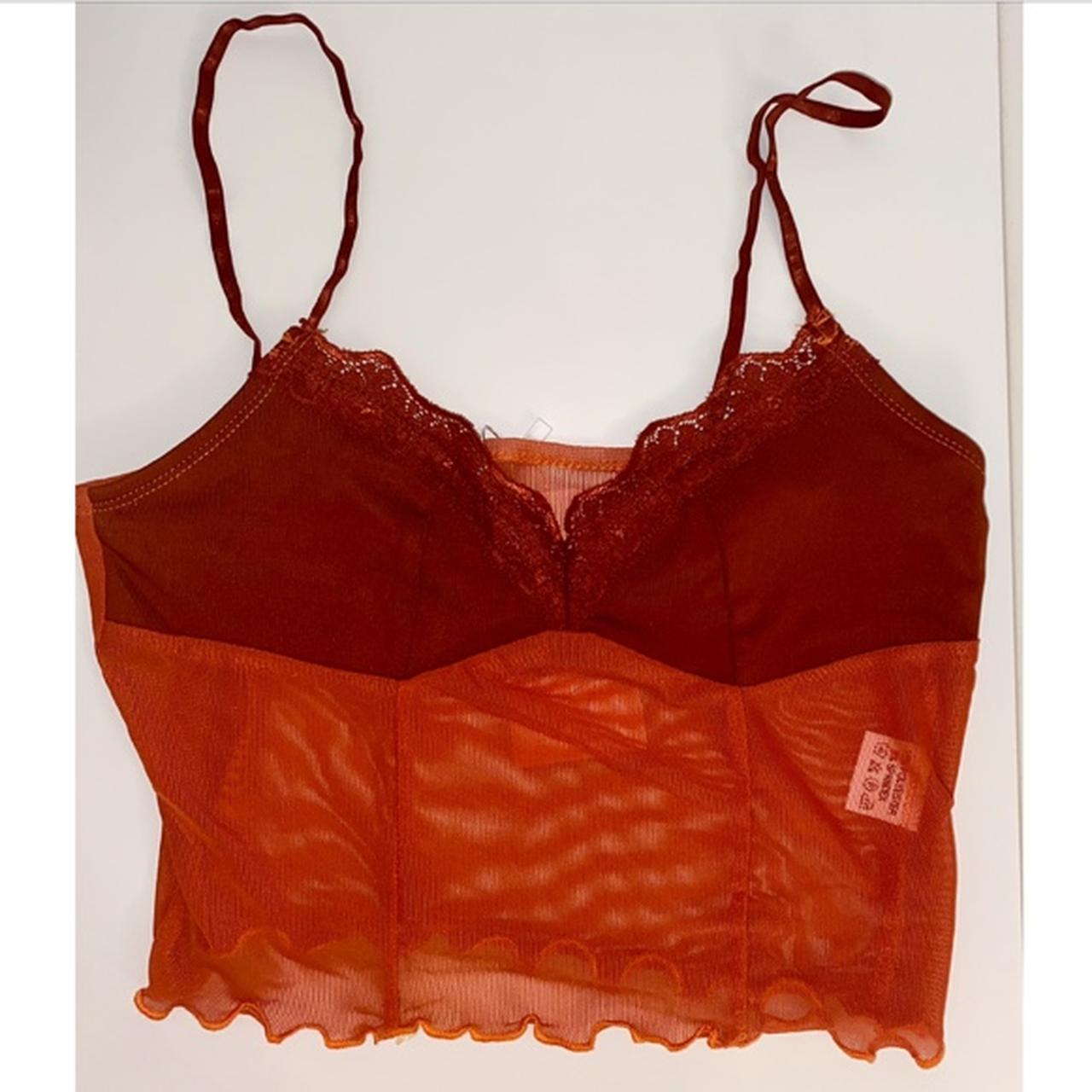 Dark red, mesh spaghetti strapped top #2k... - Depop