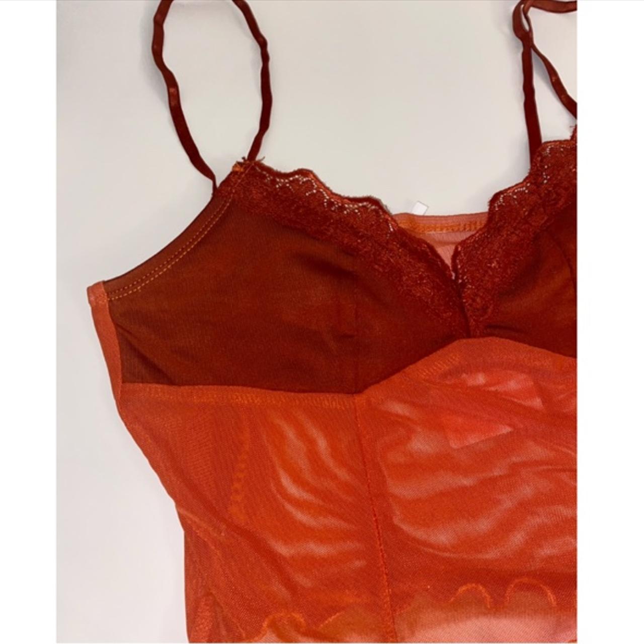 Dark red, mesh spaghetti strapped top #2k... - Depop