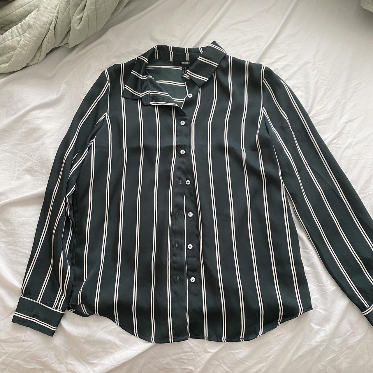 green silk striped button up shirt from forever 21.... - Depop
