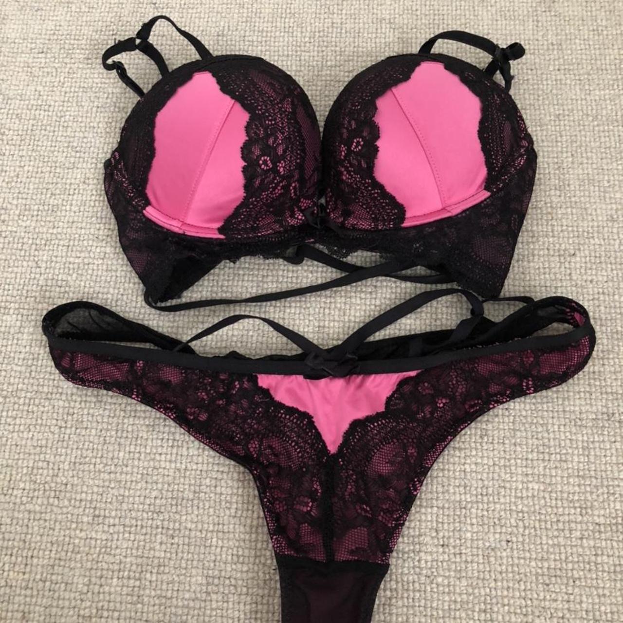 Stunning pink push up bra and thong set. Very... - Depop