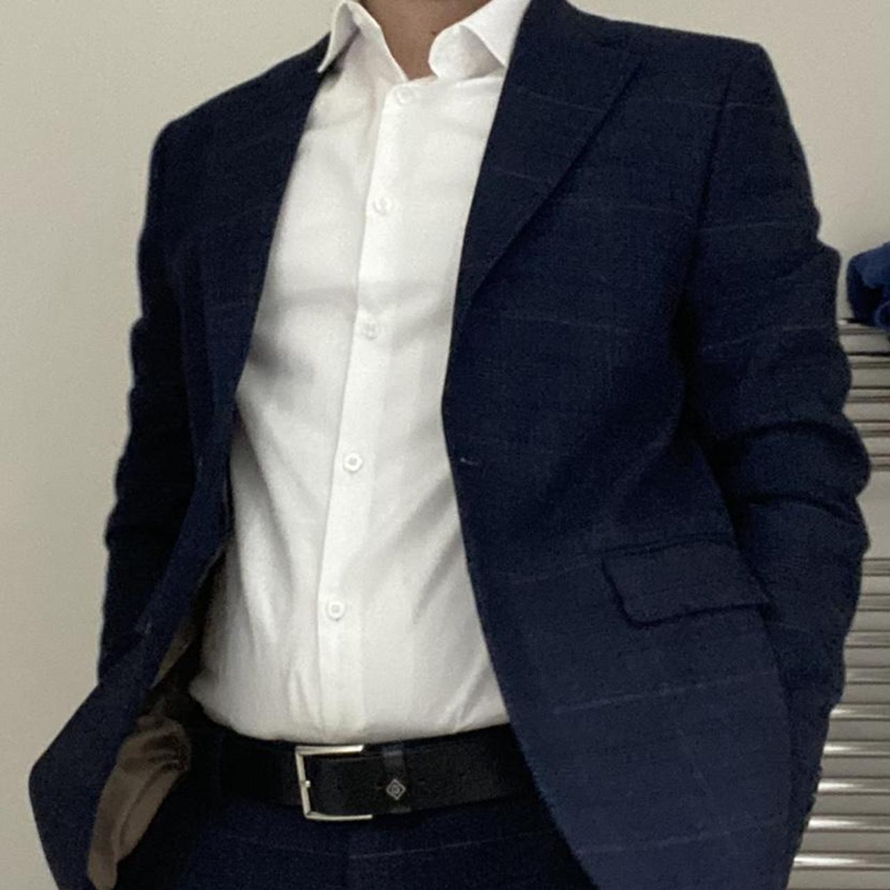 Slim fit Navy black check suit. Used only once for... - Depop