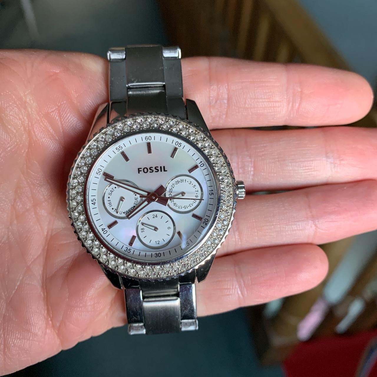 Fossil silver stainless steel diamanté quartz... - Depop