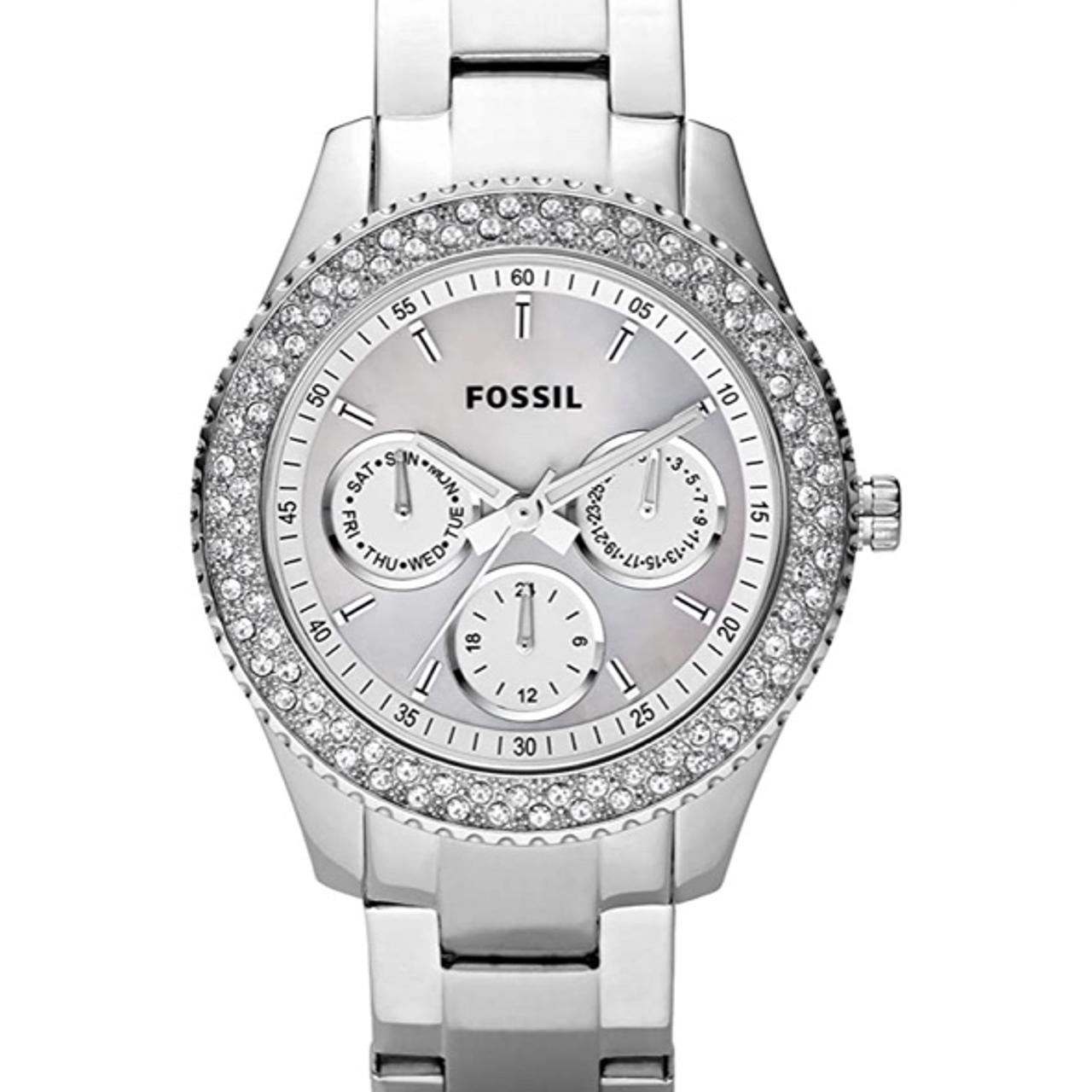 Fossil silver stainless steel diamanté quartz... - Depop