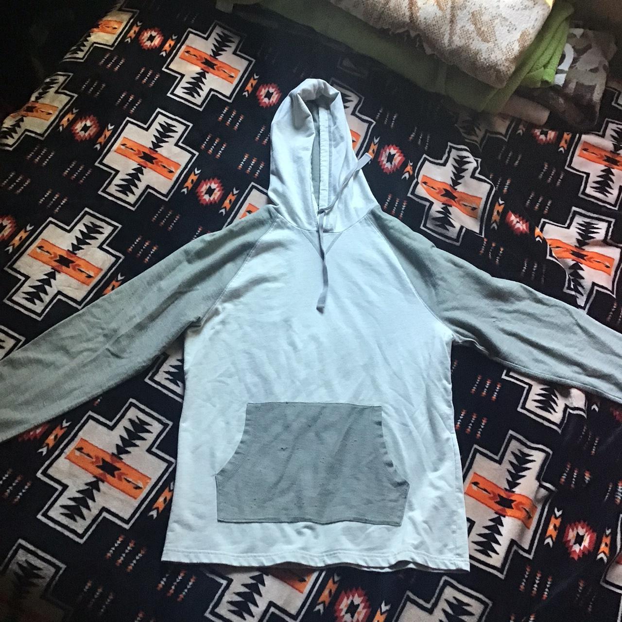 Two-toned gray hooded shirt. Brand is American rag... - Depop