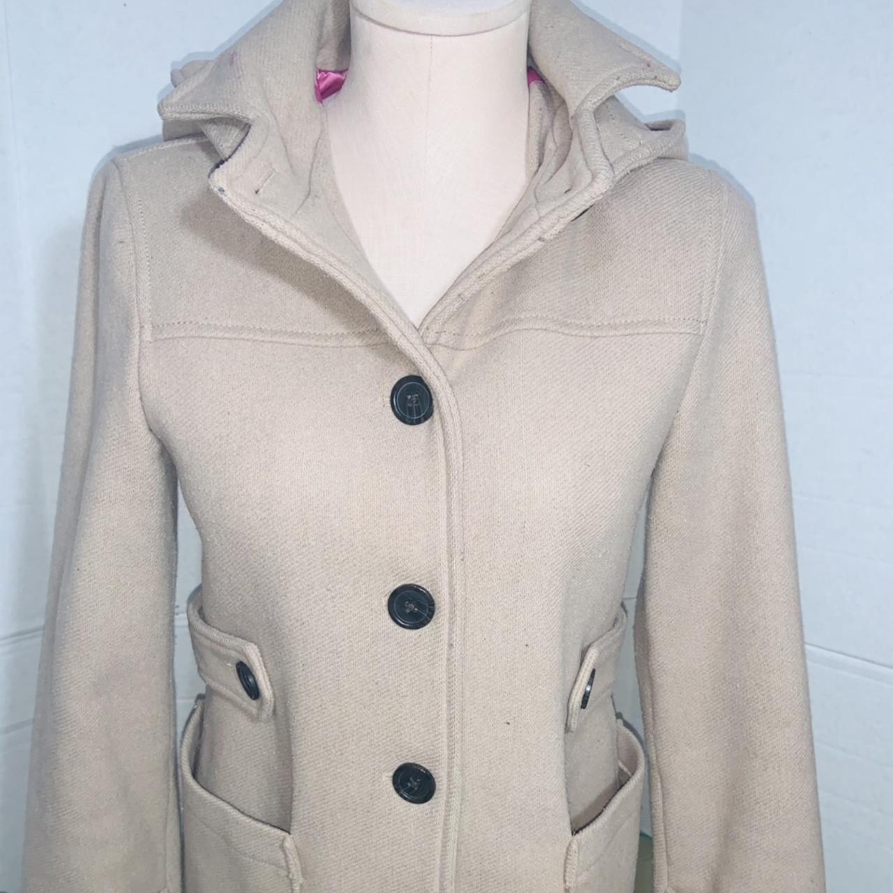 Womens Gap Hooded Wool Winter Coat Size XS Tan Pink... - Depop