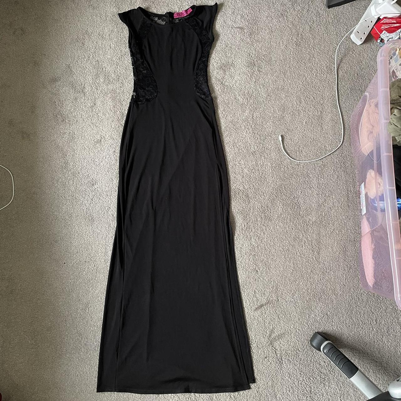BLACK LONG LACE EVENING DRESS WITH SPLIT Very... - Depop