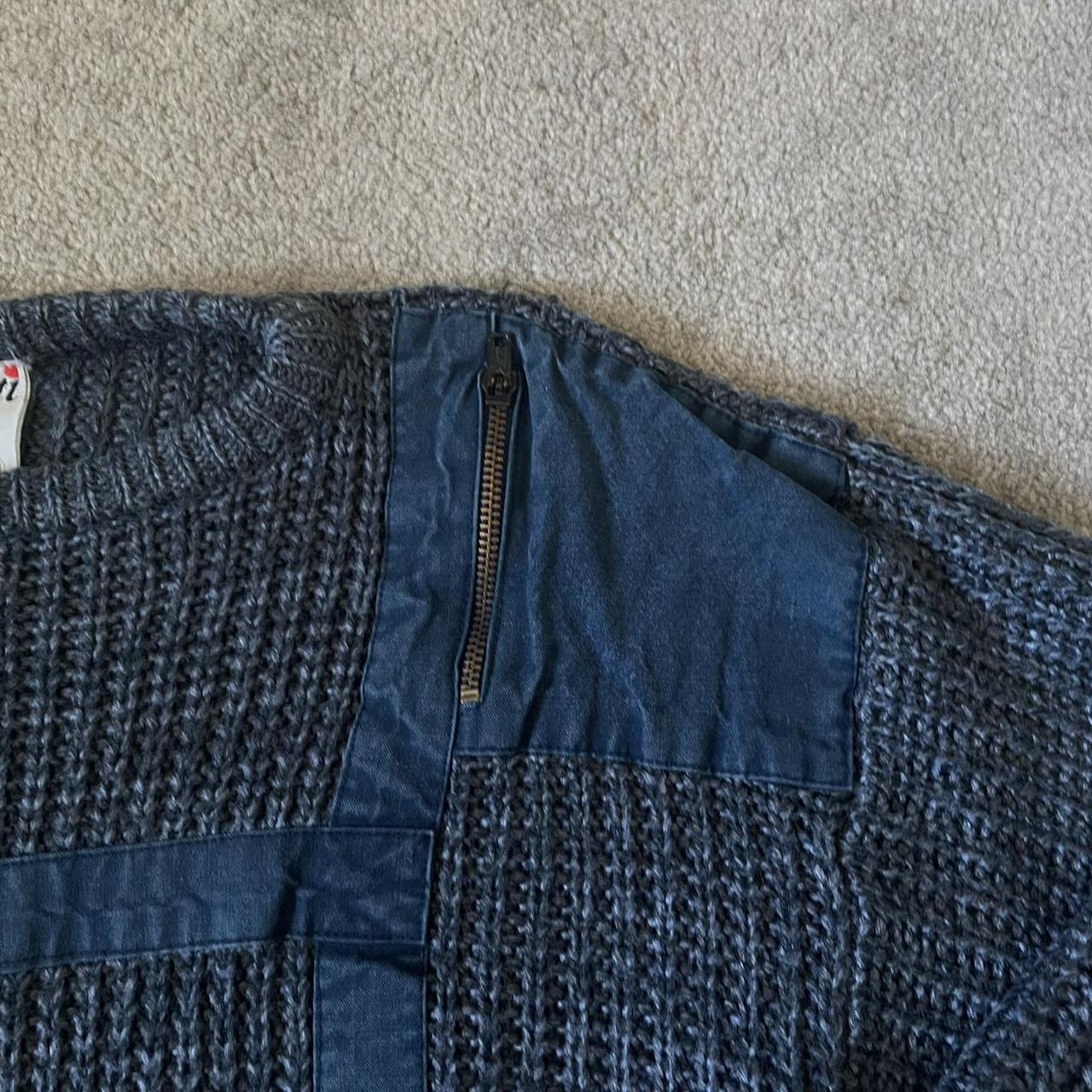 KNITTED BLUE SWEATER WITH ZIP POCKET... - Depop