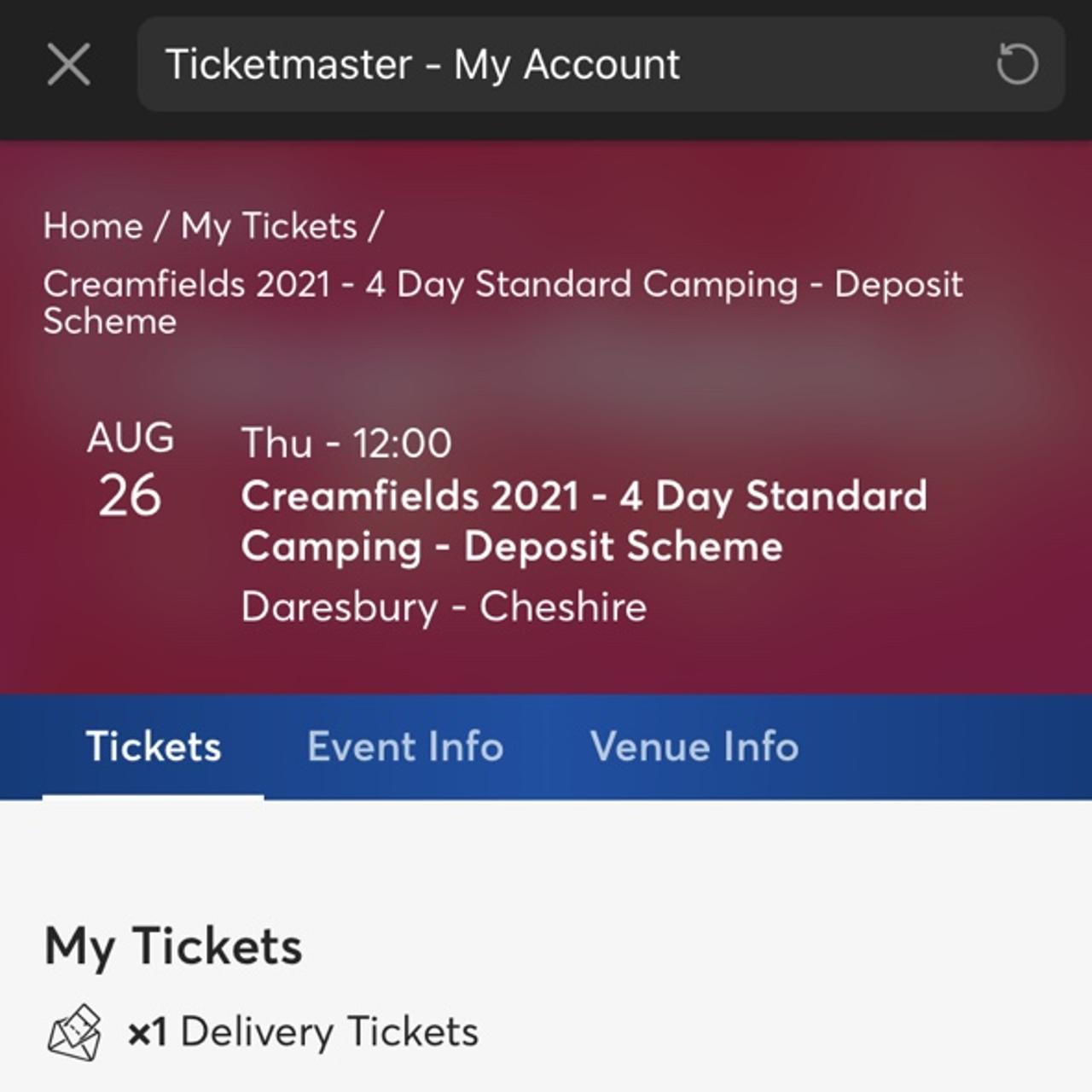 Creamfields 4 day standard camping ticket for sale... - Depop