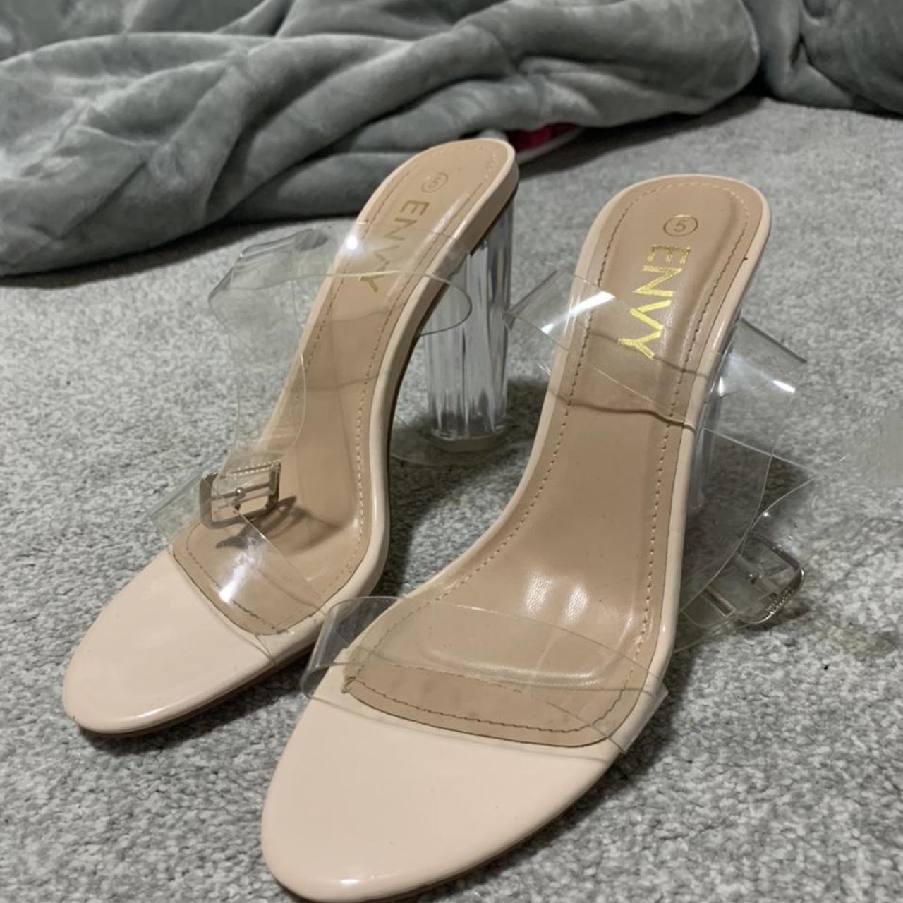 clear acrylic heels worn once for a couple of hours... - Depop