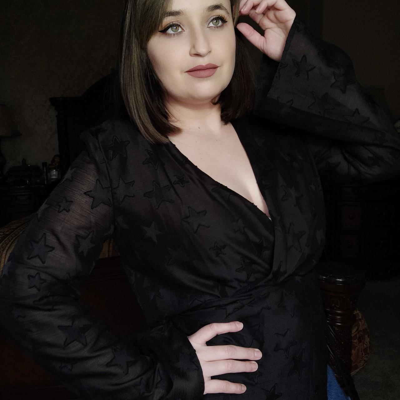 Design Lab black blouse with stars wrap blouse style... - Depop