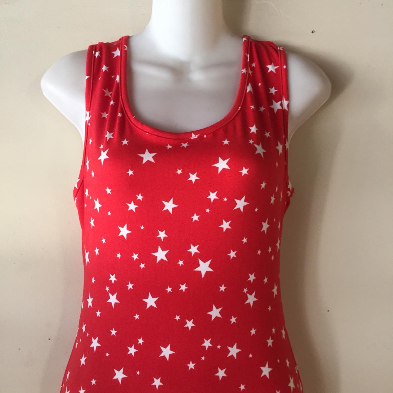 Women’s Red with white stars summer long dress . - Depop
