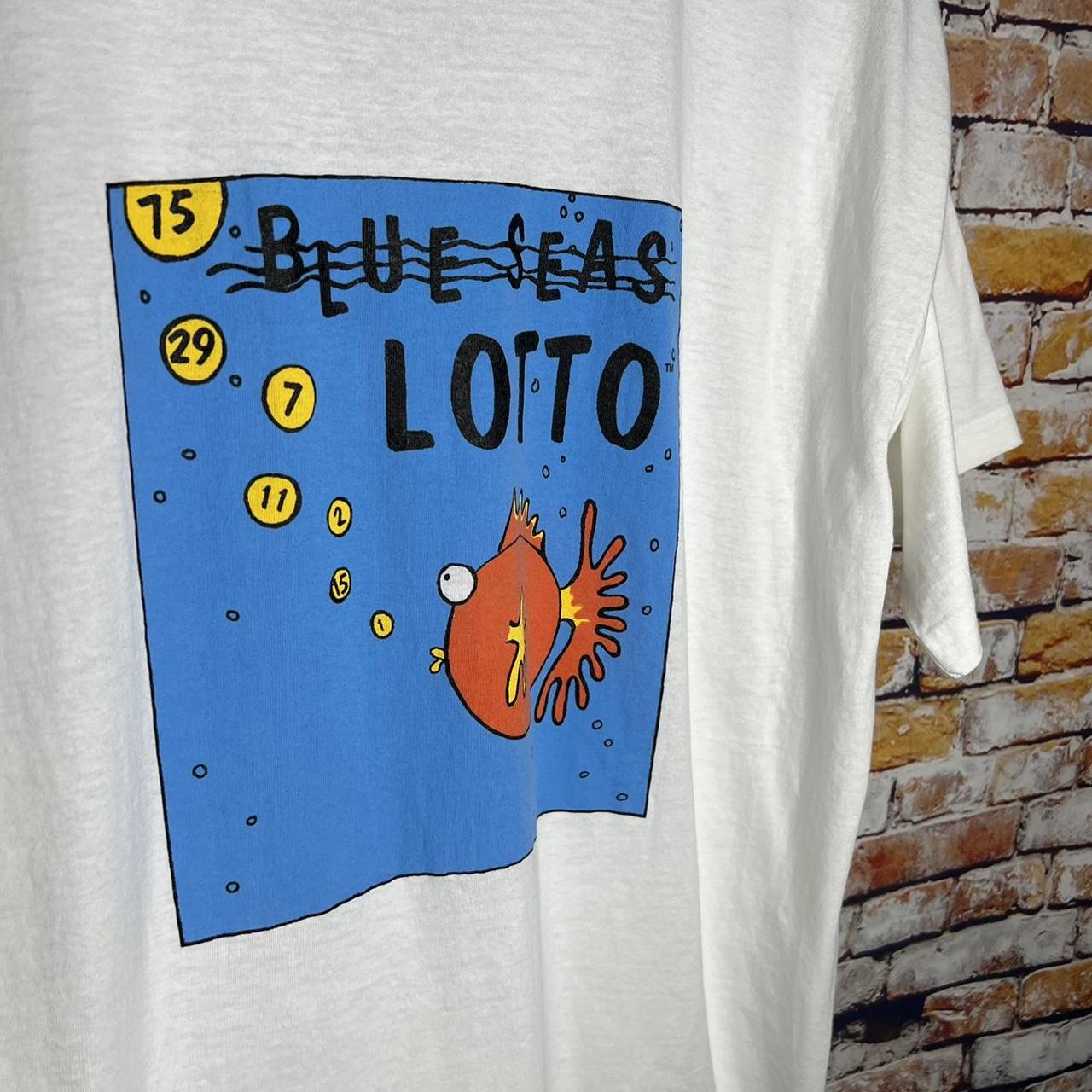 Vintage Blue Seas Lotto Fish Funny T Shirt... - Depop