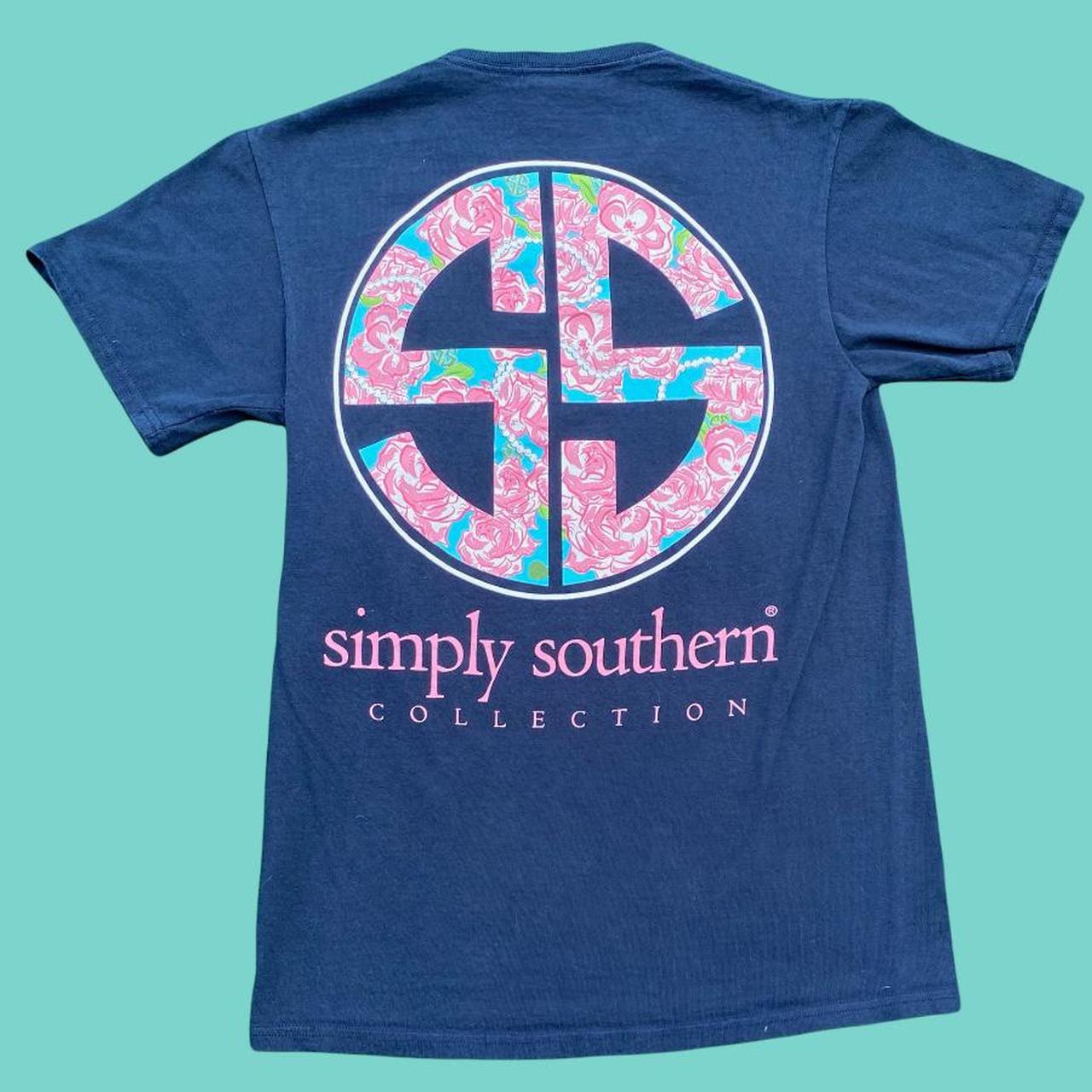 Simply southern pink floral and pearls navy blue... - Depop