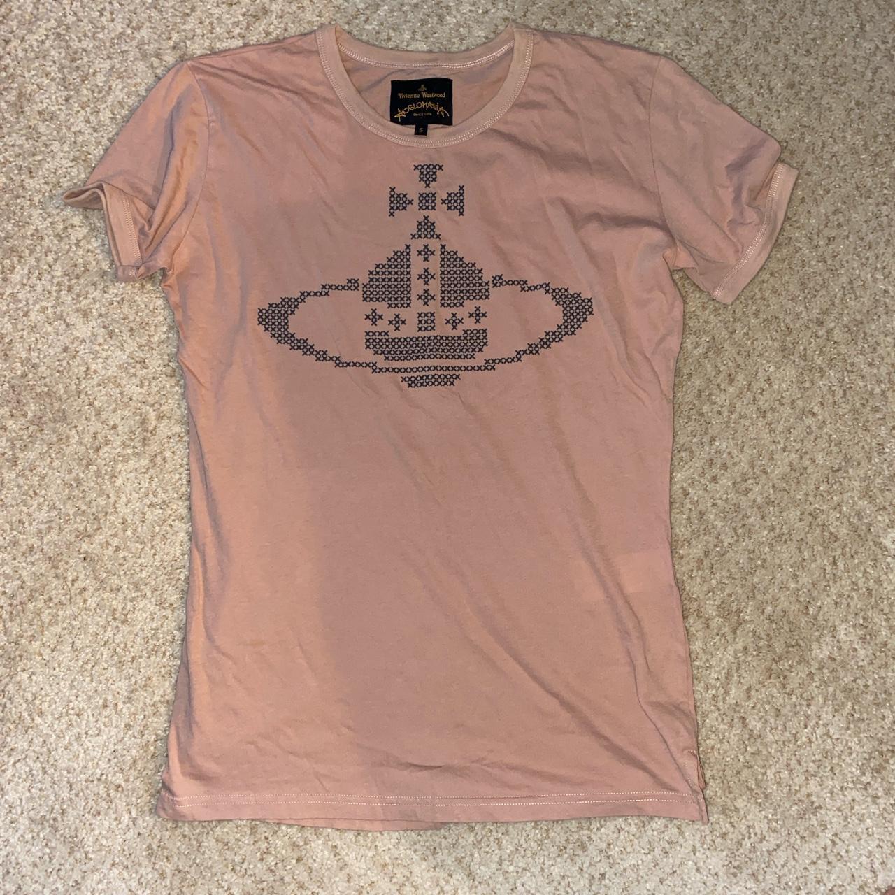 Vivienne Westwood blush pink embroidered t shirt,... - Depop