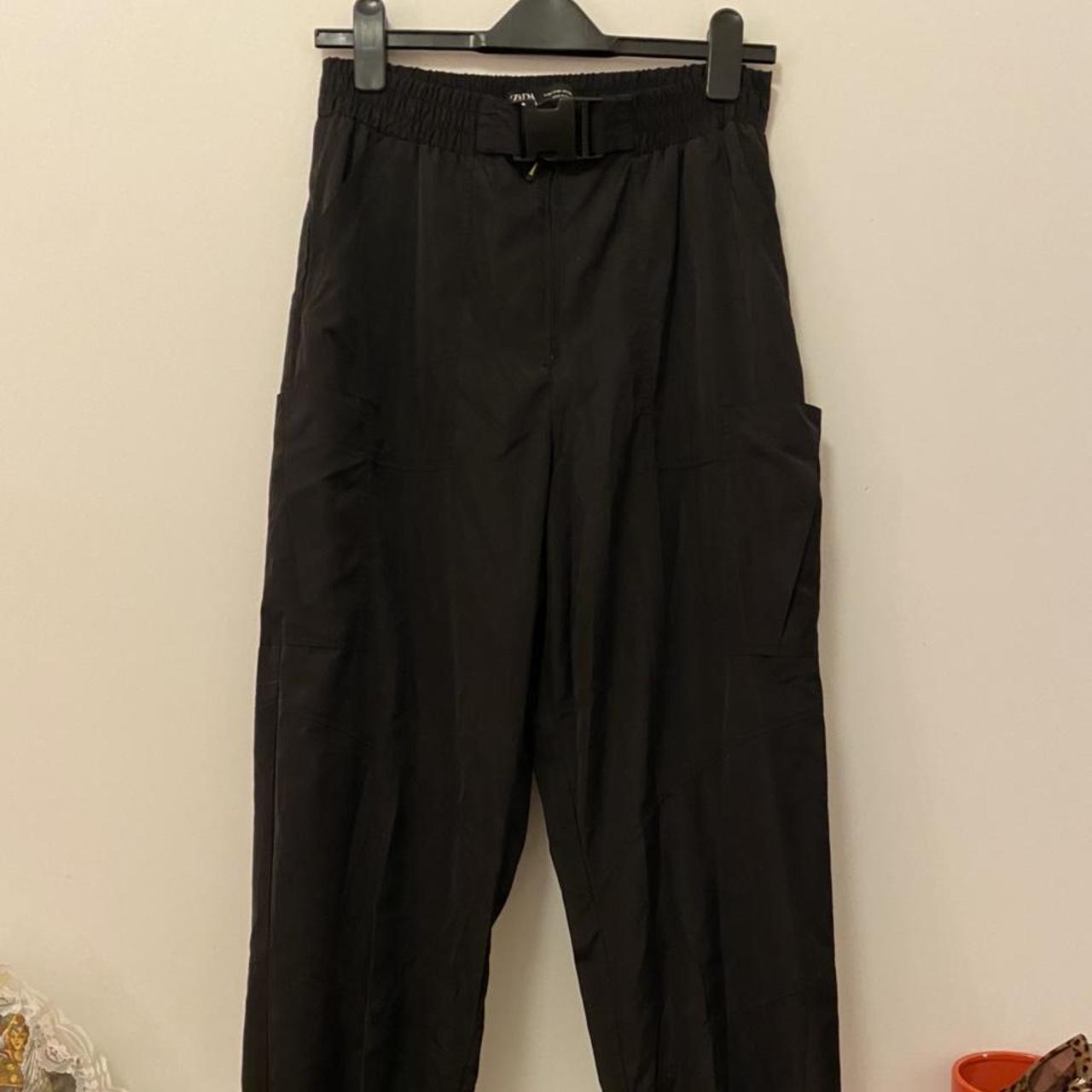 Zara black joggers. Shell suit style. Size medium. - Depop