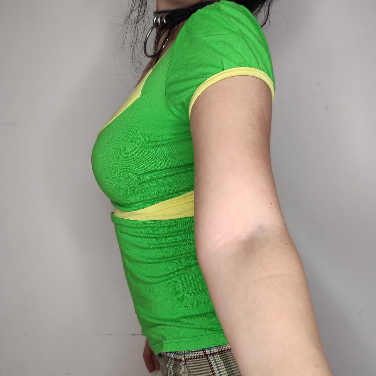 2000s neon Green rave tank top. W/ sexy V-neck and... - Depop