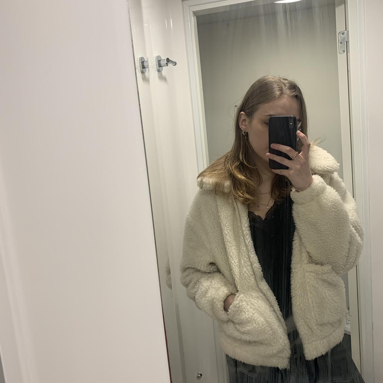 New look white teddy jacket Bought off Depop Super... - Depop