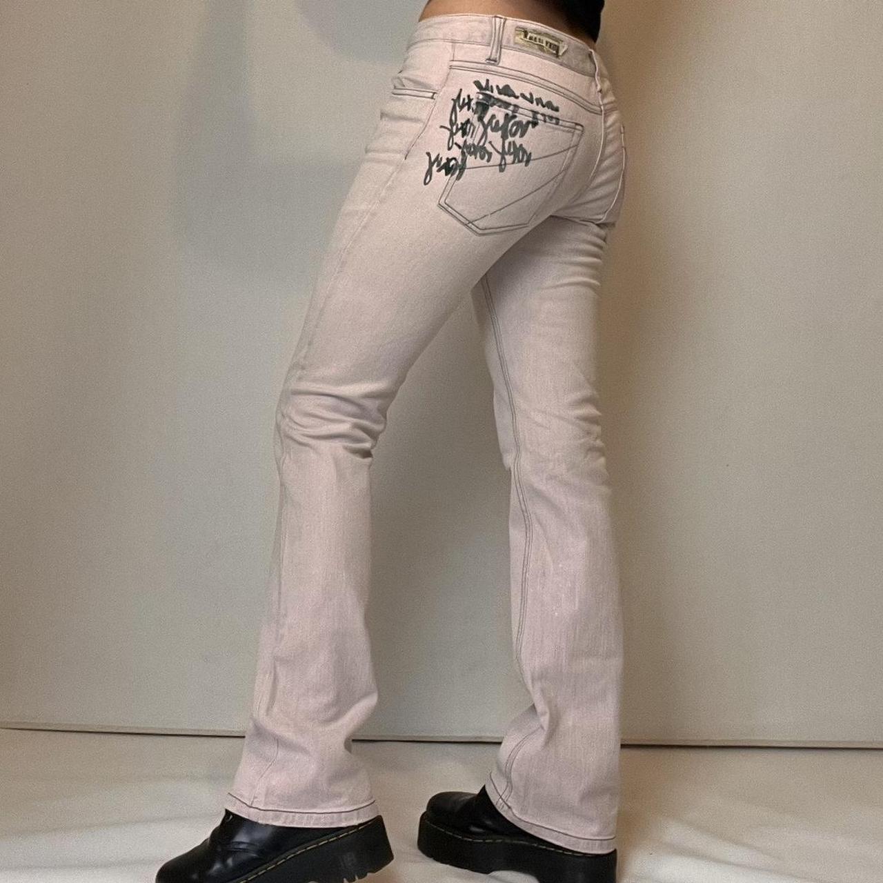 Roxy Women's White and Pink Jeans | Depop