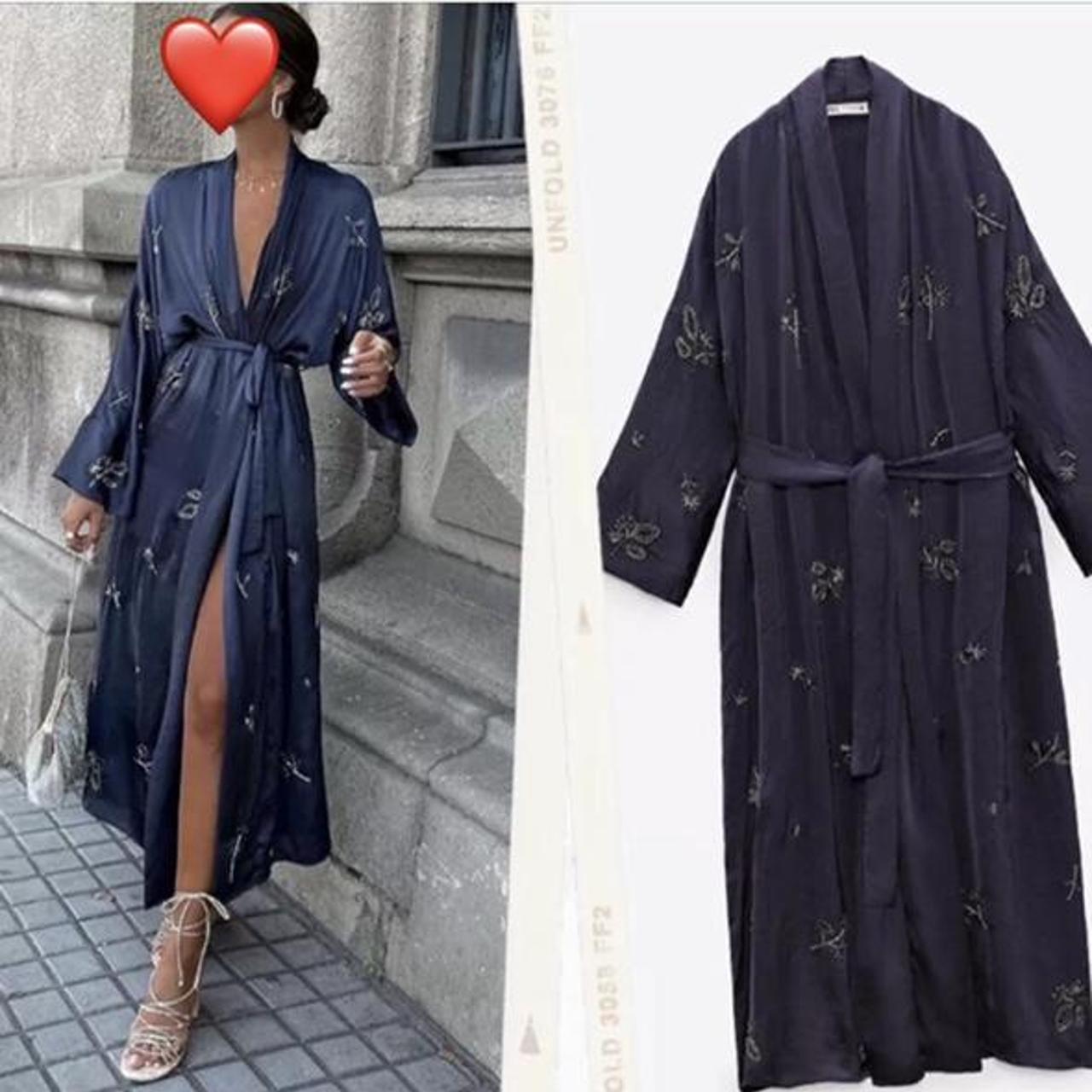 ZARA WOMAN KIMONO DRESS WITH BEADING LIMITED EDITION... - Depop