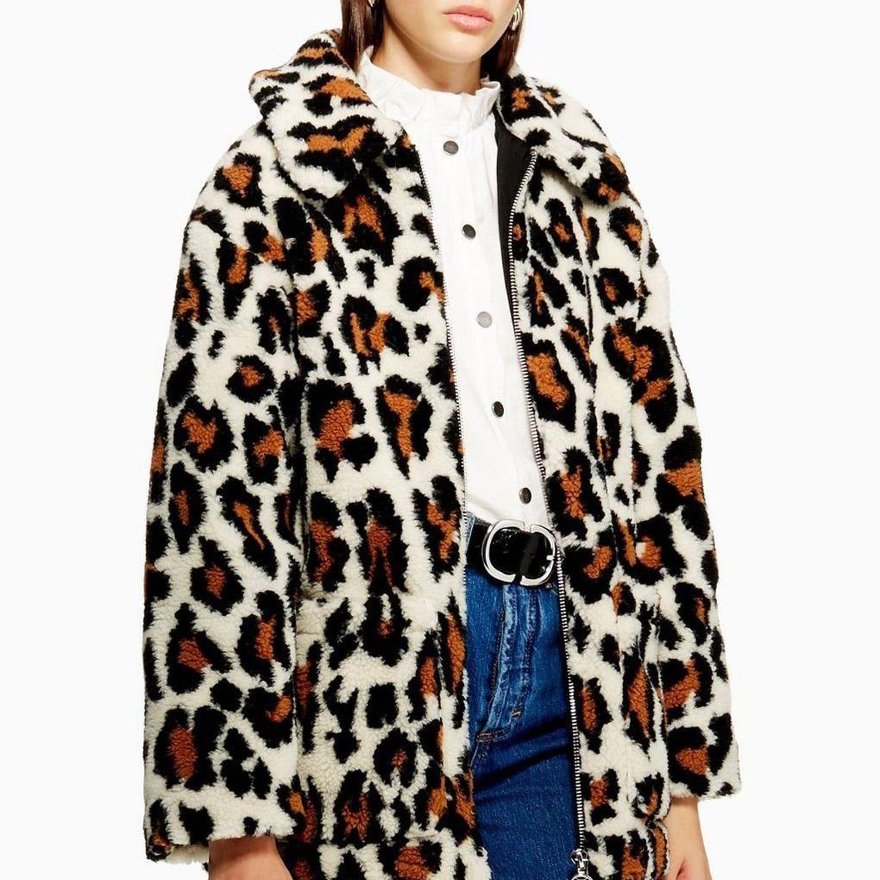 Top shop Borg coat leopard print - Depop